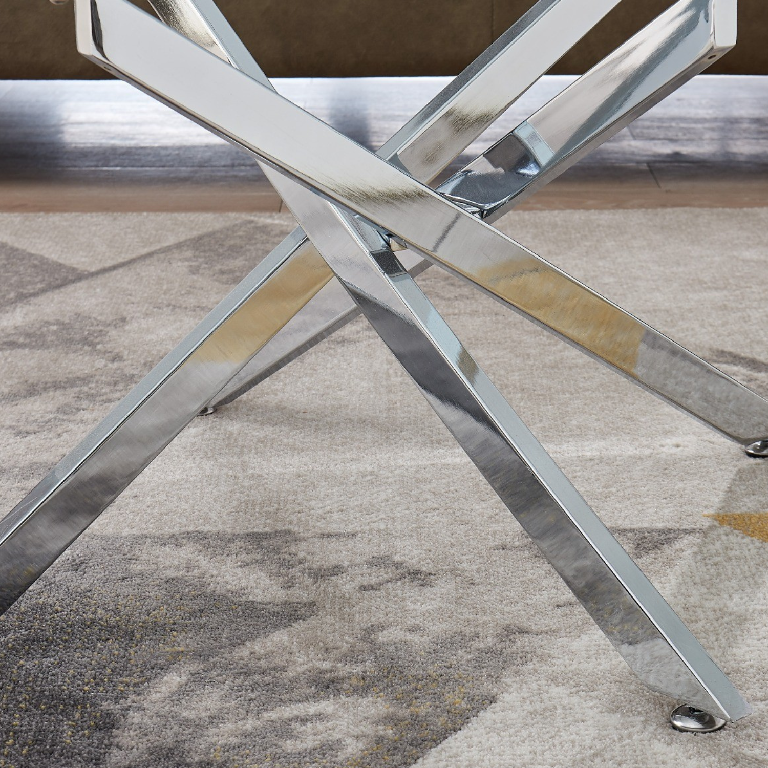 Novara Round Coffee Table Glass Marble Effect Top Silver Legs