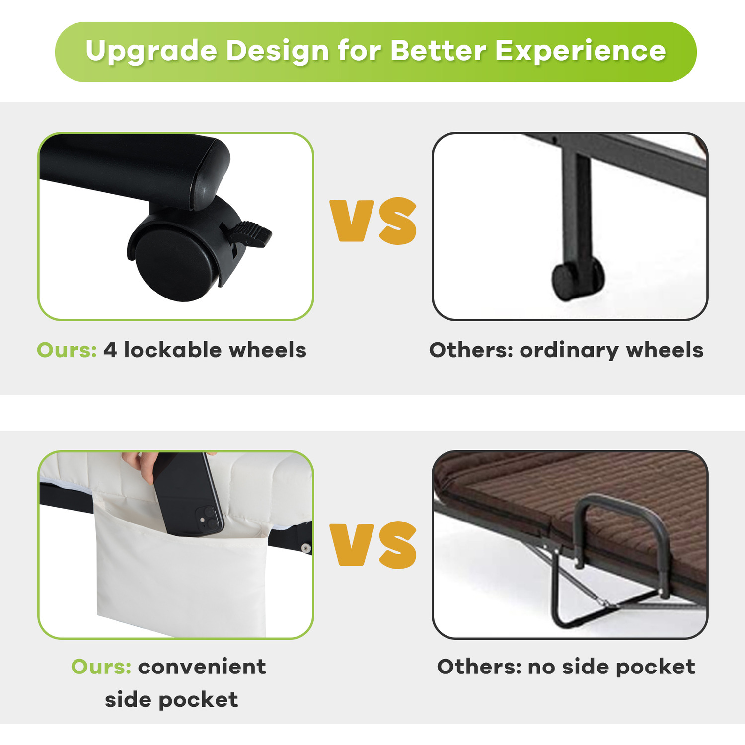 Portable Single Sleeper Bed Guest Bed with Mattress