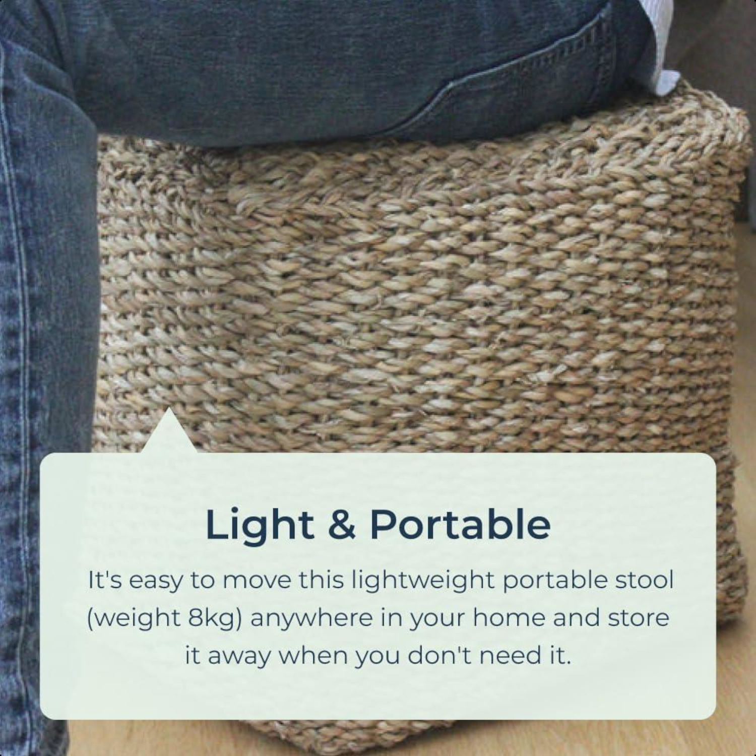 Square Jute Braided Pouffe Lightweight Foot Stool