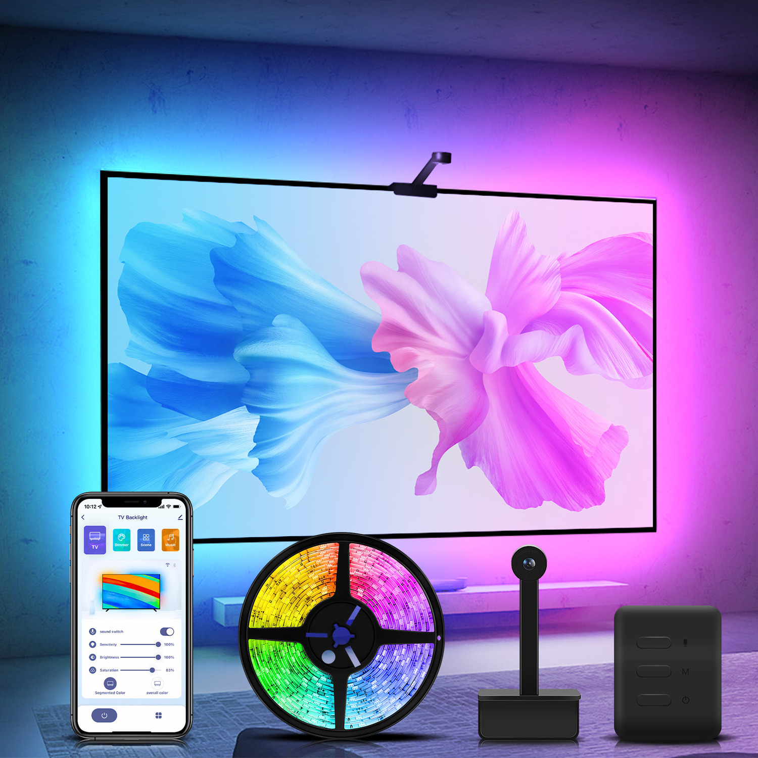 LED TV Backlight with Camera, 3.8M RGBIC LED Strip Light