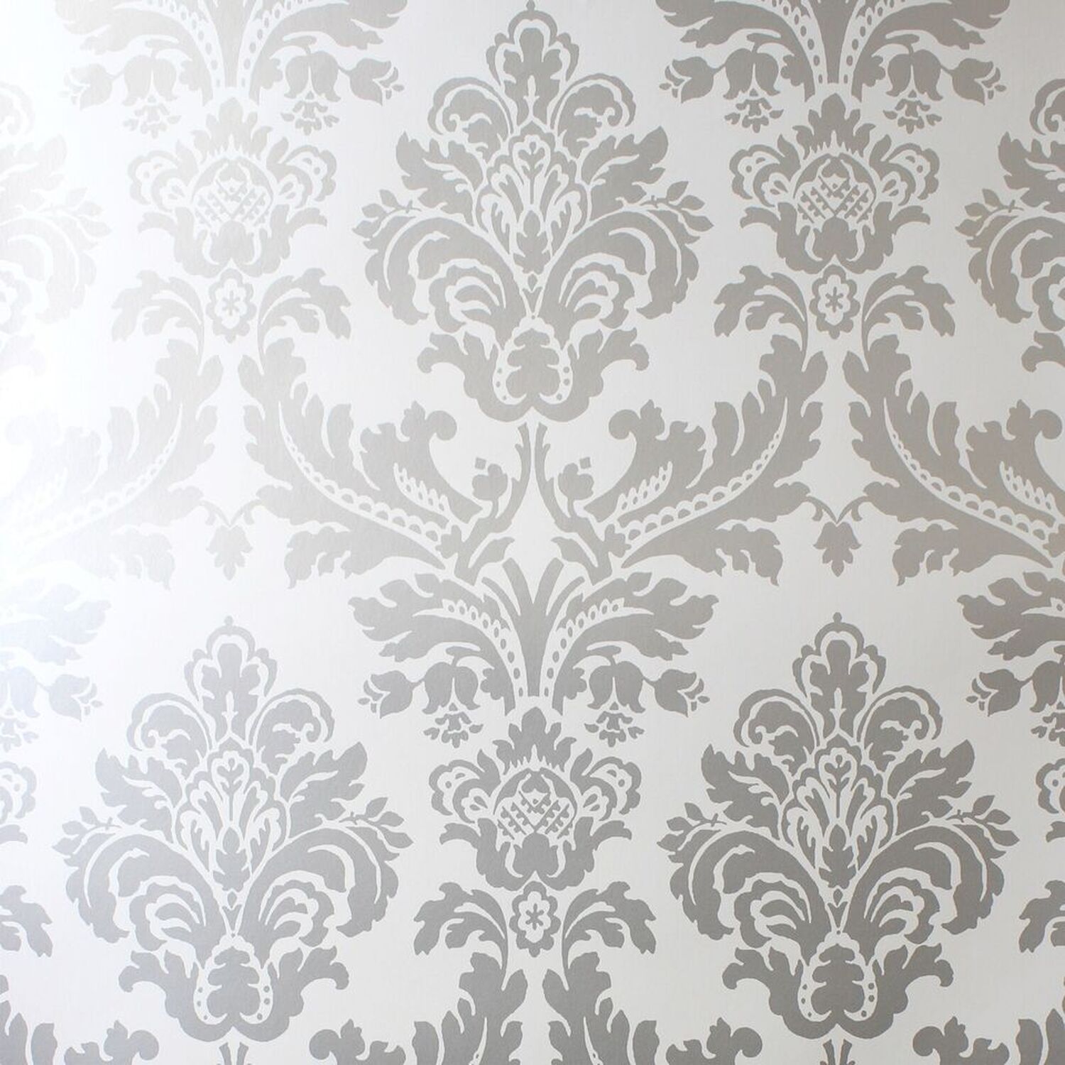 Silver Grey Damask Wallpaper Floral Feature Vintage Retro