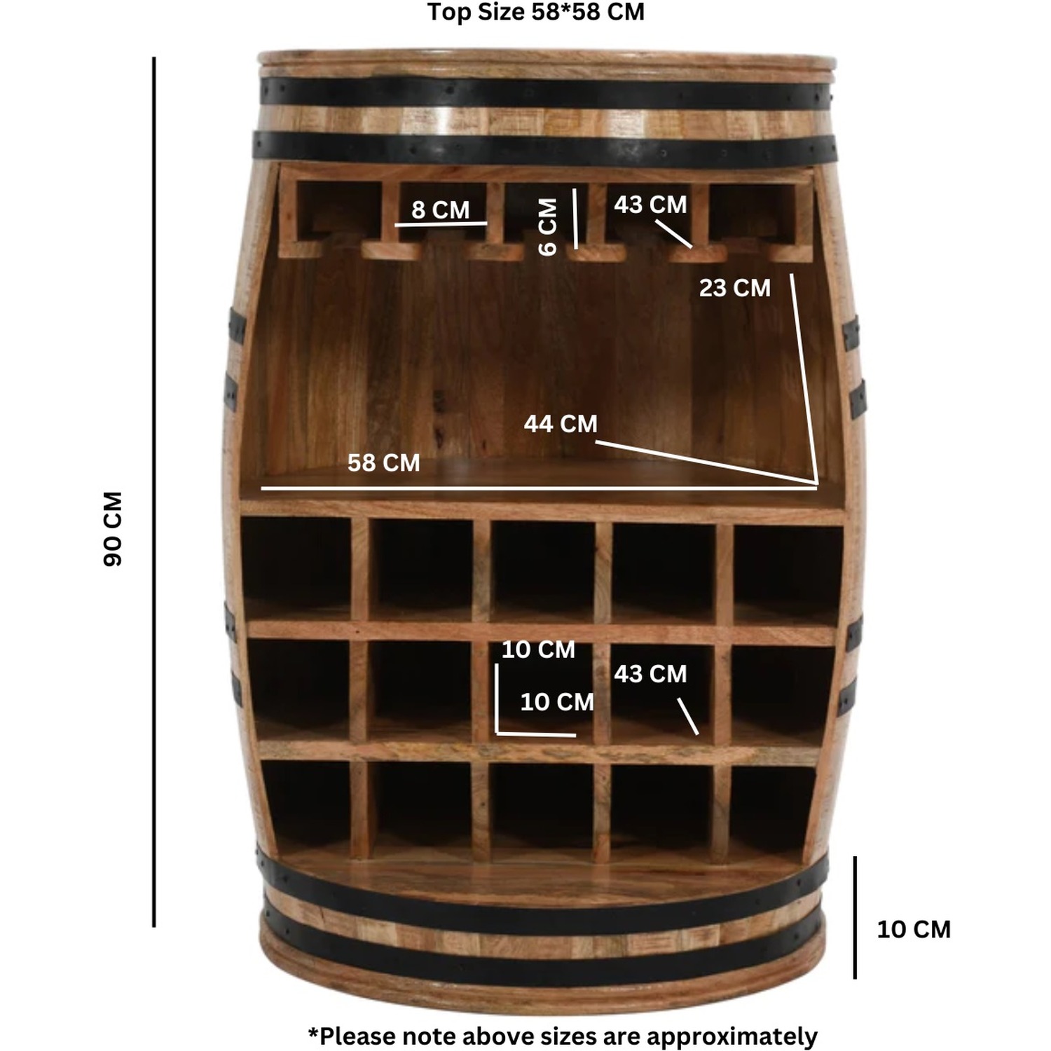 Natural Solid Dark Mango Wood Barrel Wine Sideboard