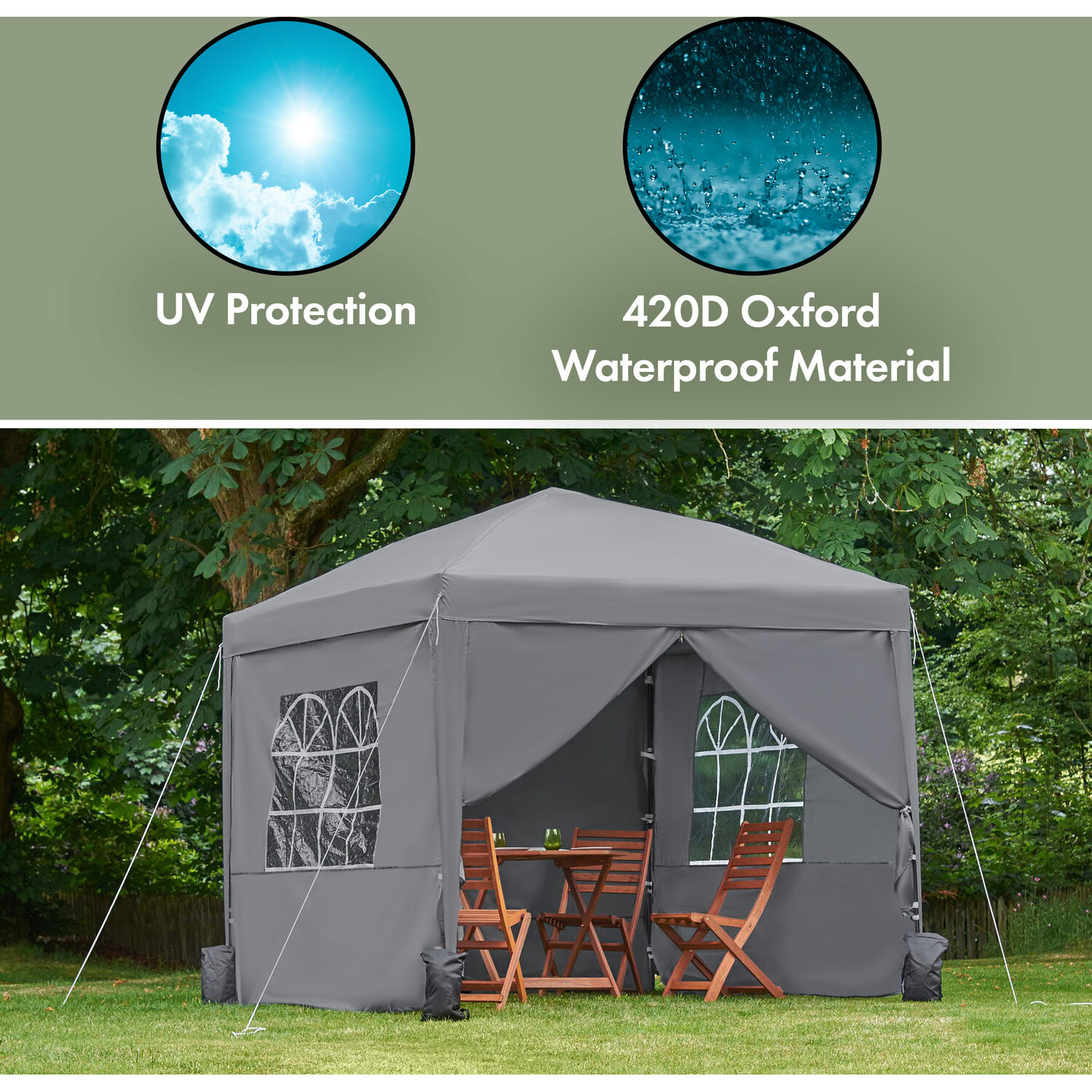 2.5m Heavy Duty Pop Up Gazebo with Sides for Garden