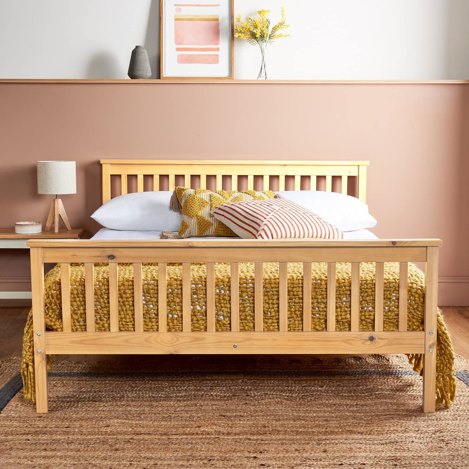 Light Pine Bed Solid Wooden Frame