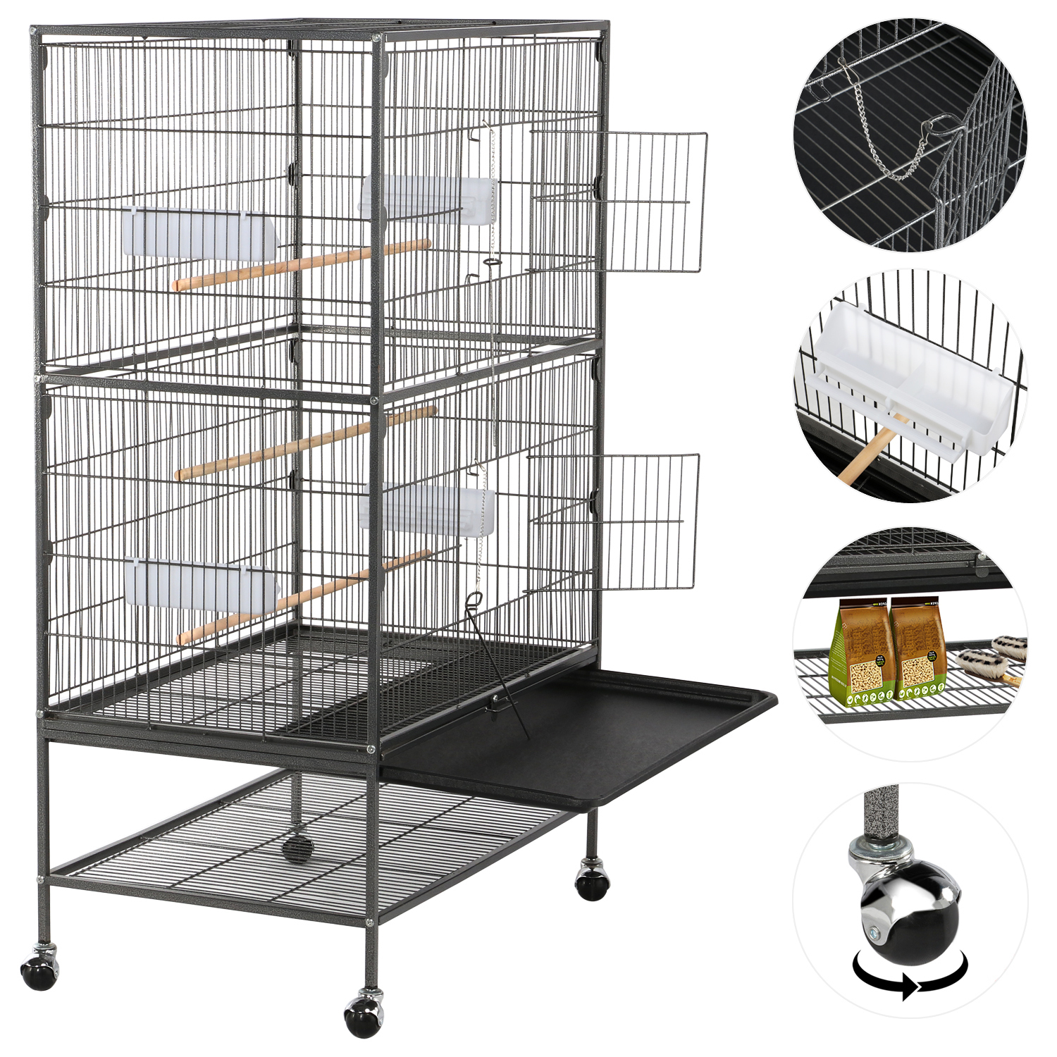 Rolling Metal Bird Cage with Storage Shelf