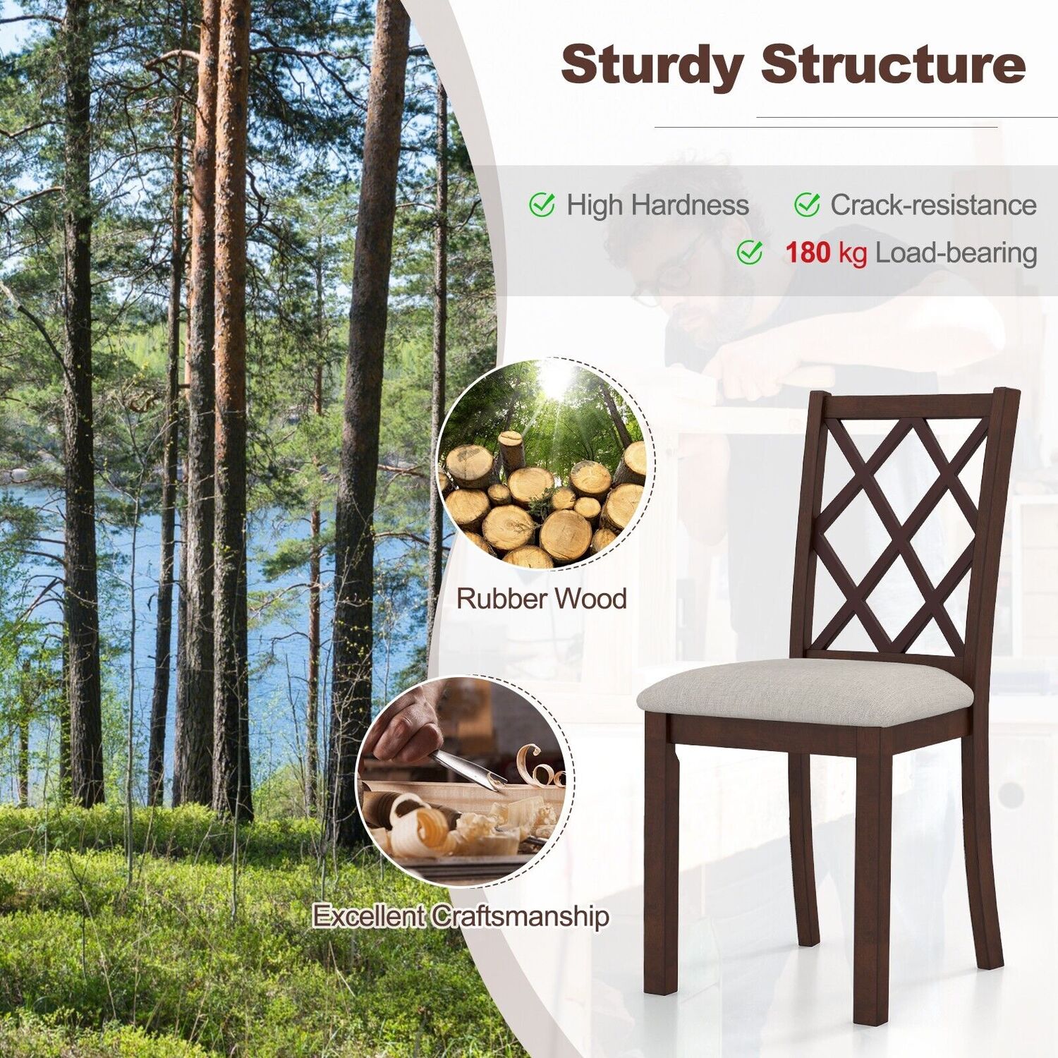 2Pcs Upholstered Kitchen Chairs with Inclined Backrest