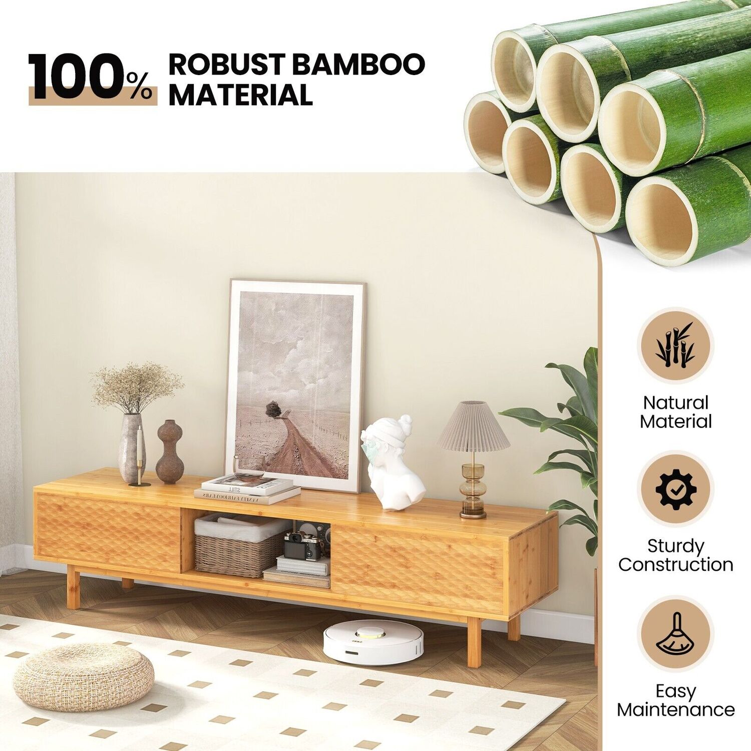 Bamboo TV Cabinet Media Entertainment Centre