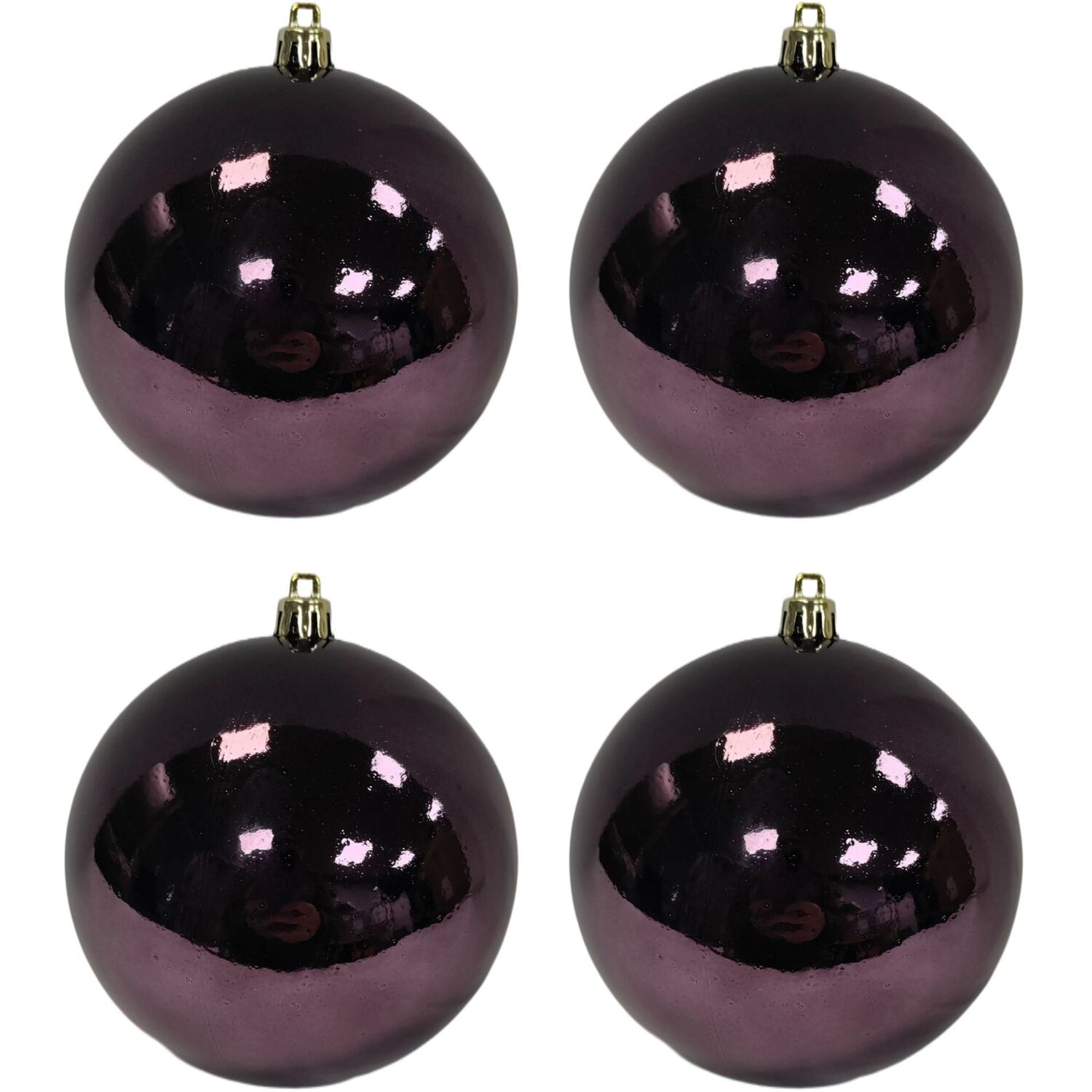 4 Large Christmas Baubles 10cm Shiny Plum Purple Tree Decorations