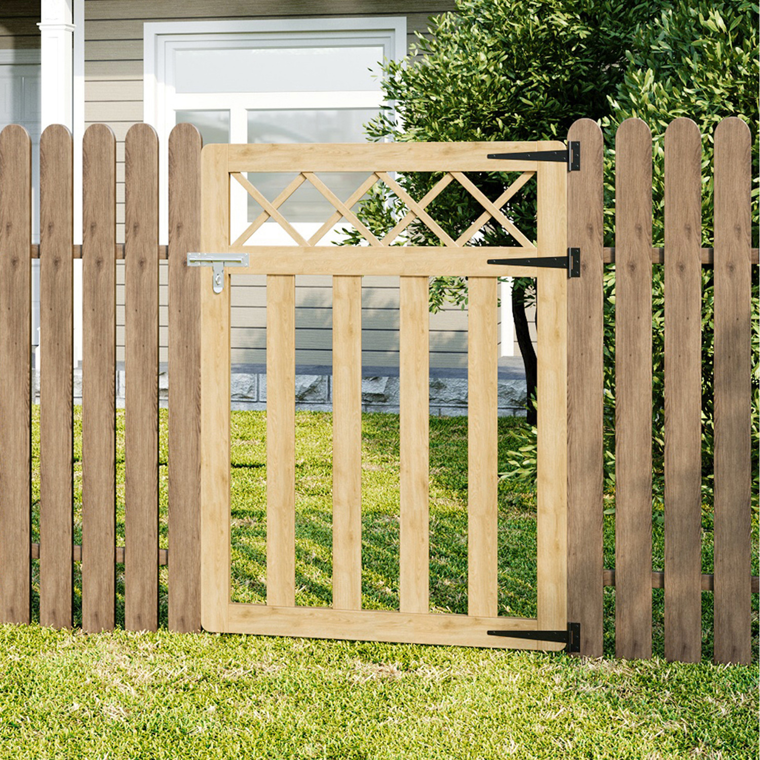 Outdoor Cross Top Garden Wooden Fence Gate