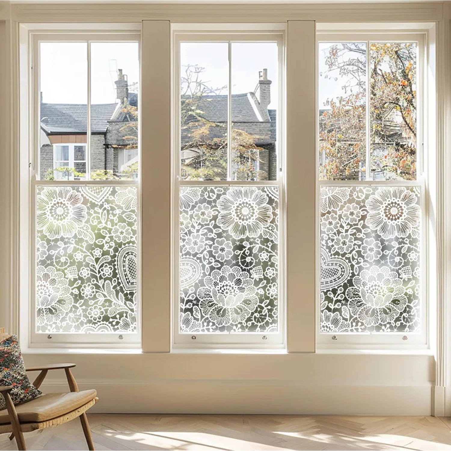 Elegant Lace Effect Window Privacy Film. Decorative and Functional