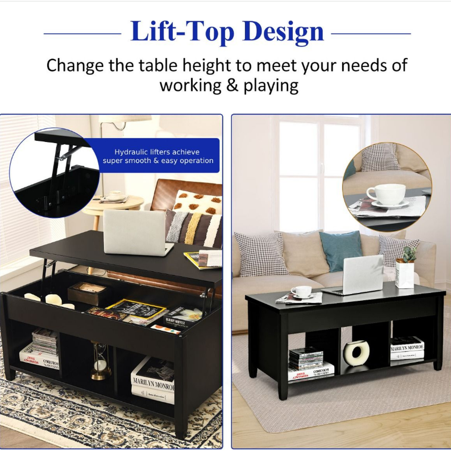 Rising Center Table with Lift Top