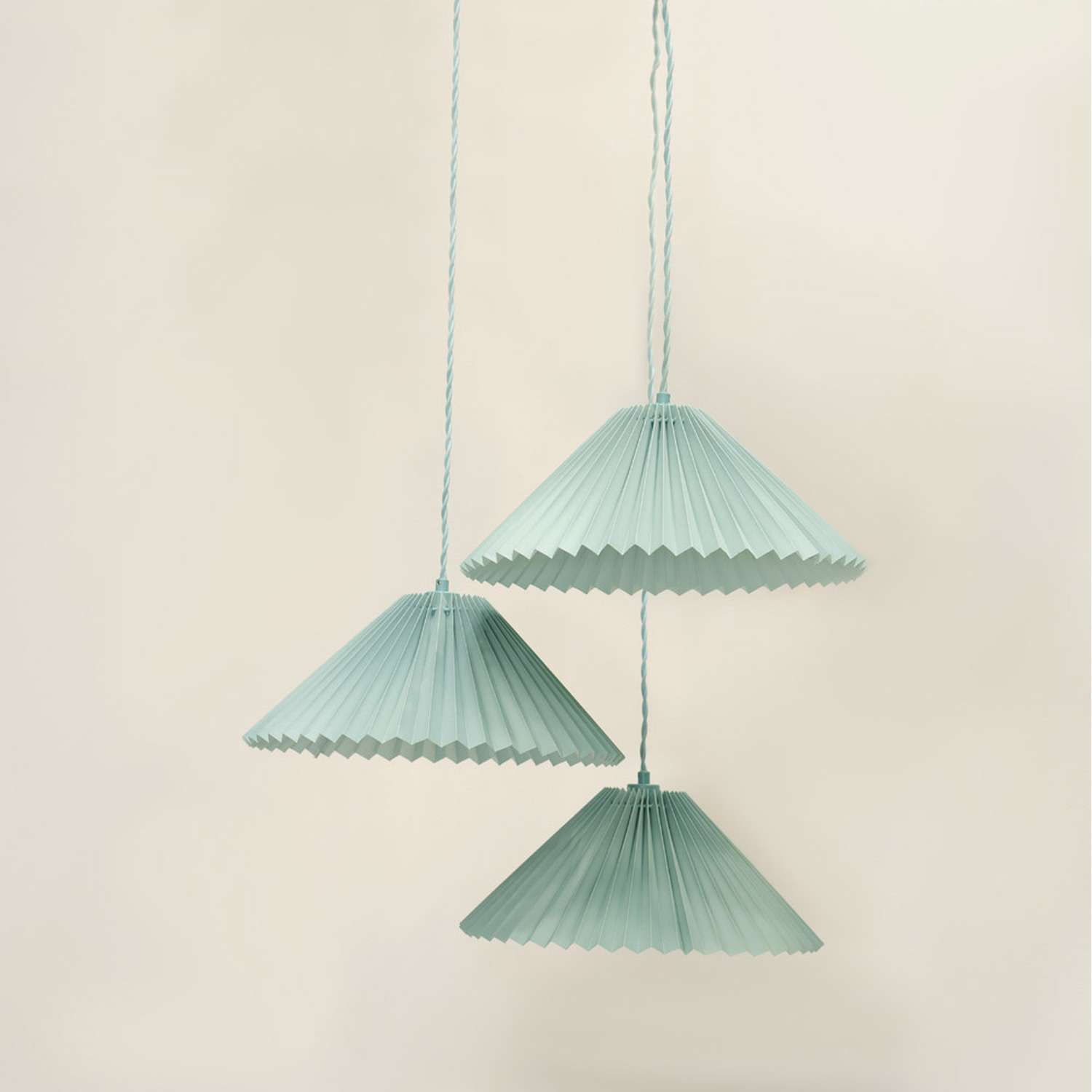 Akira Fabric Pleated Triple Drop Ceiling Pendant Light