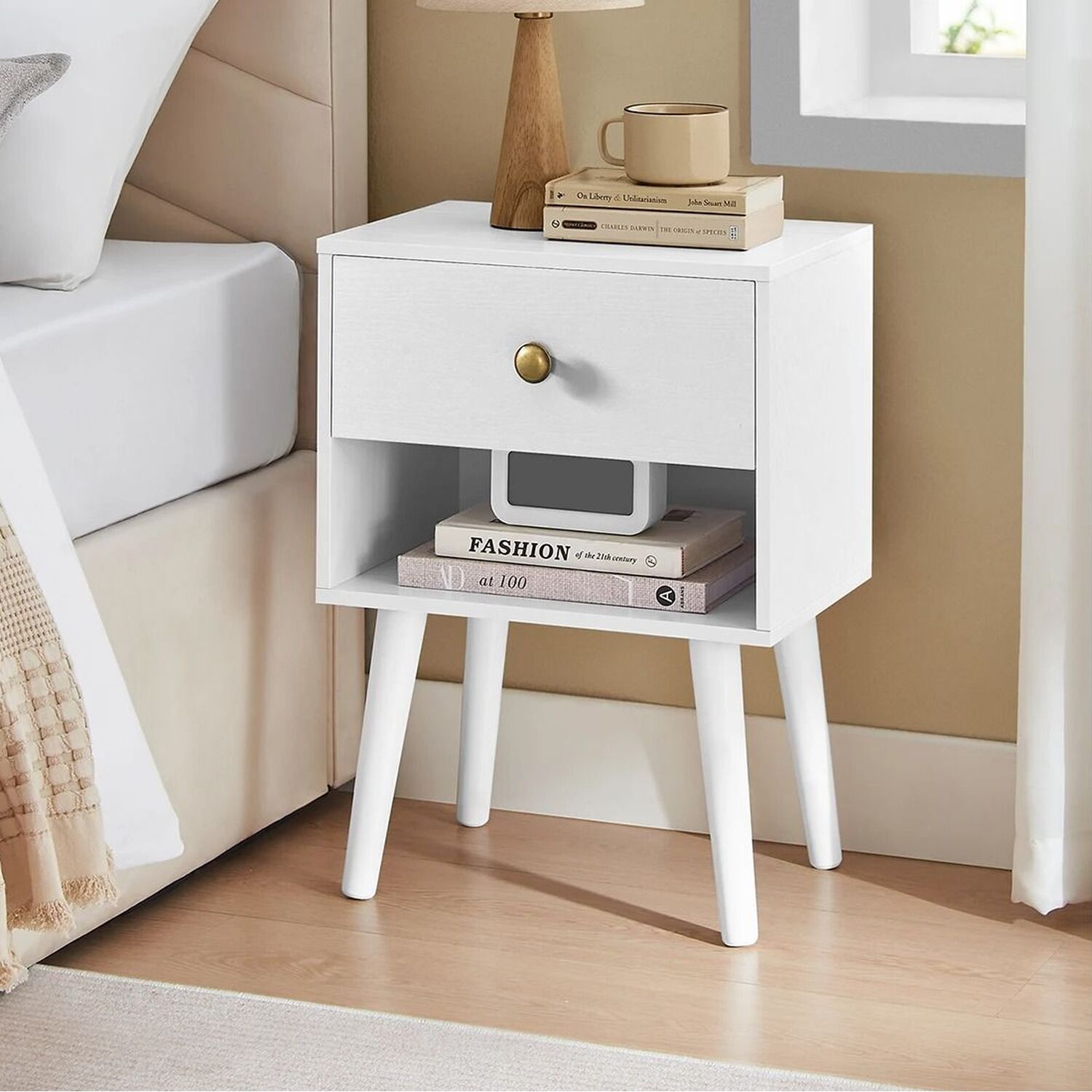 Bedside Table Storage Drawer and Open Shelf
