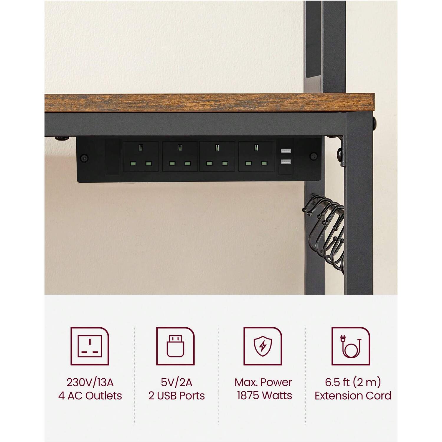 VASAGLE Kitchen Storage Rack with 4 Power Outlets
