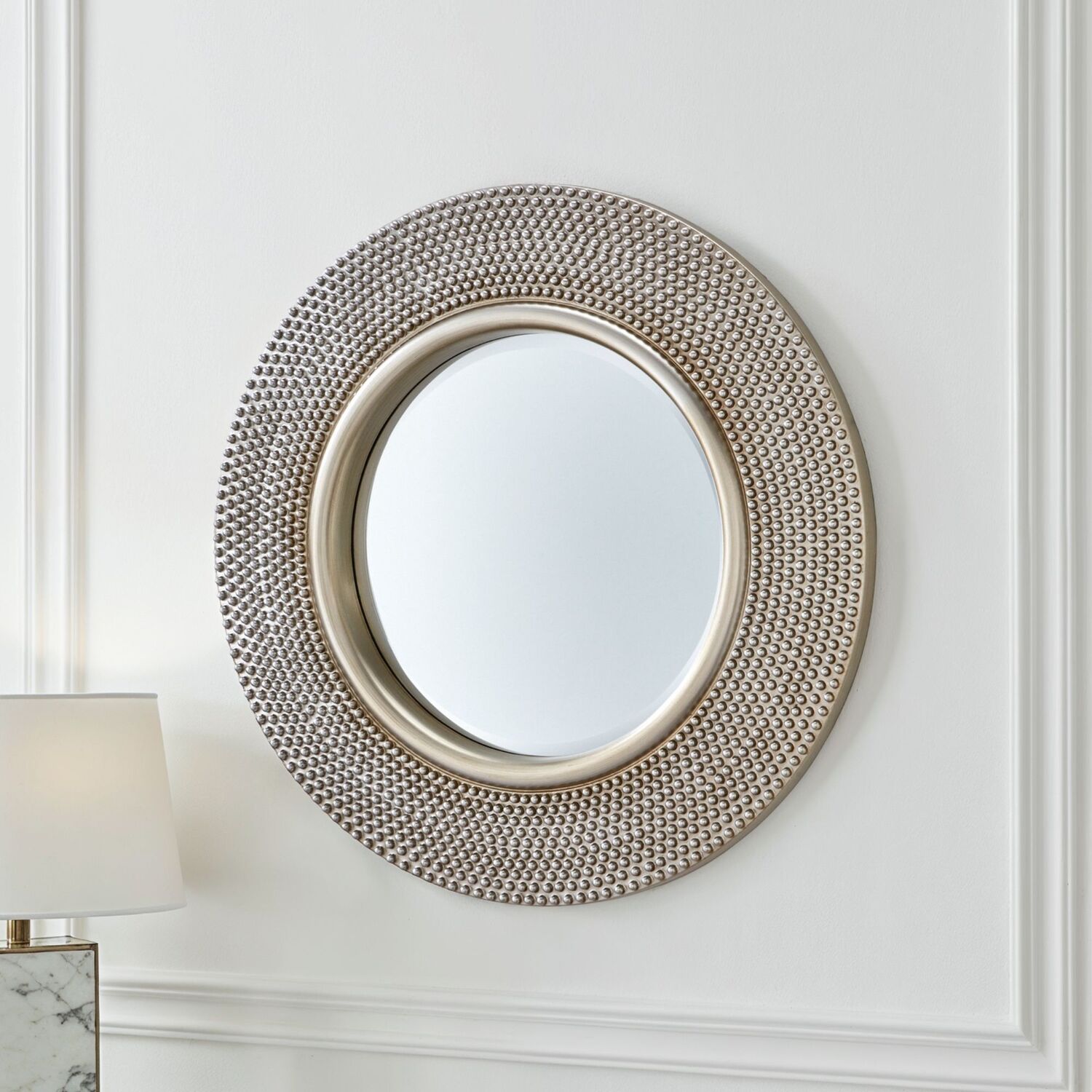 Bobble round silver mirror