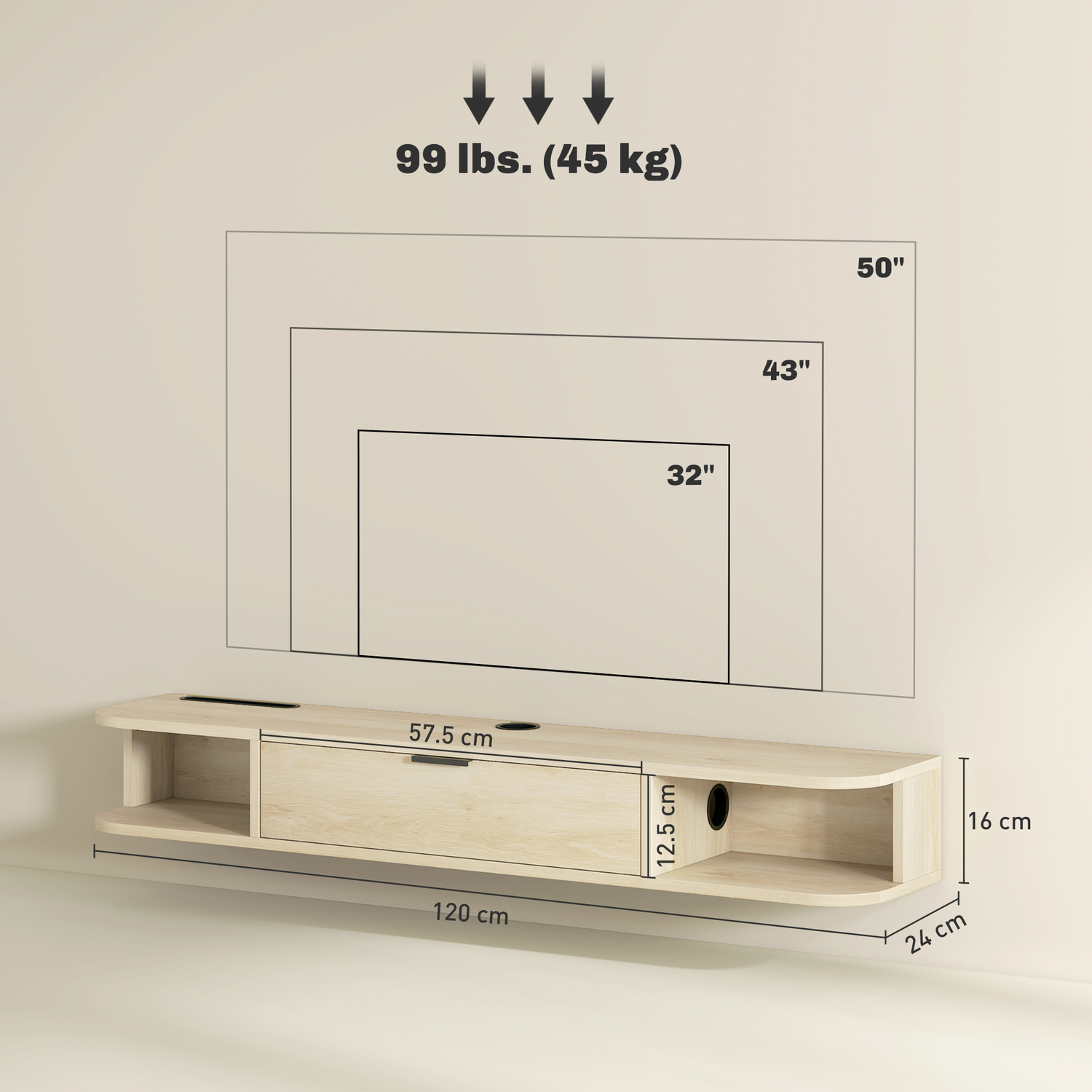 HOMCOM 120 cm Floating TV Unit for TVs up to 50 Inch 83B 528V00ND