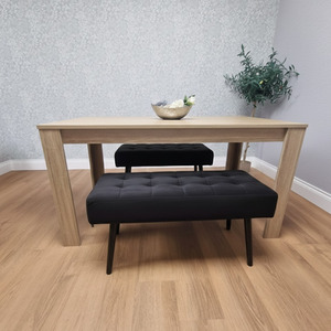 Wooden Dining Table Set with black padded Benches Dining Room Furniture