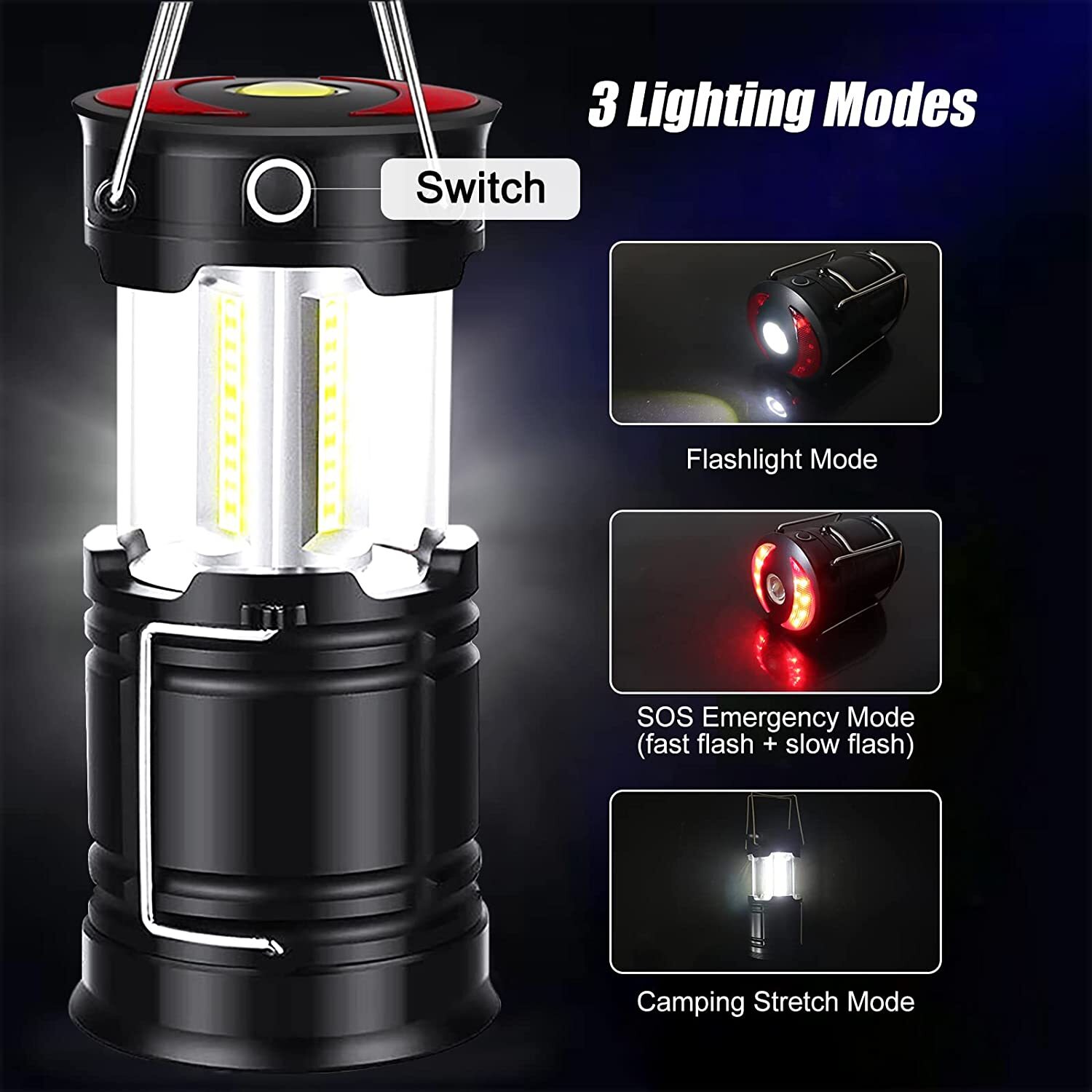 LED Portable Camping Torch Battery Operated Lantern USB rechargable