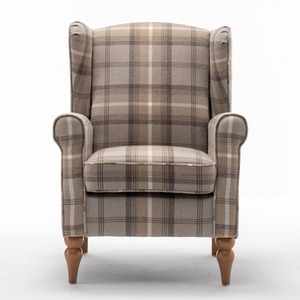 Wing Back Fireside Check Fabric Armchair