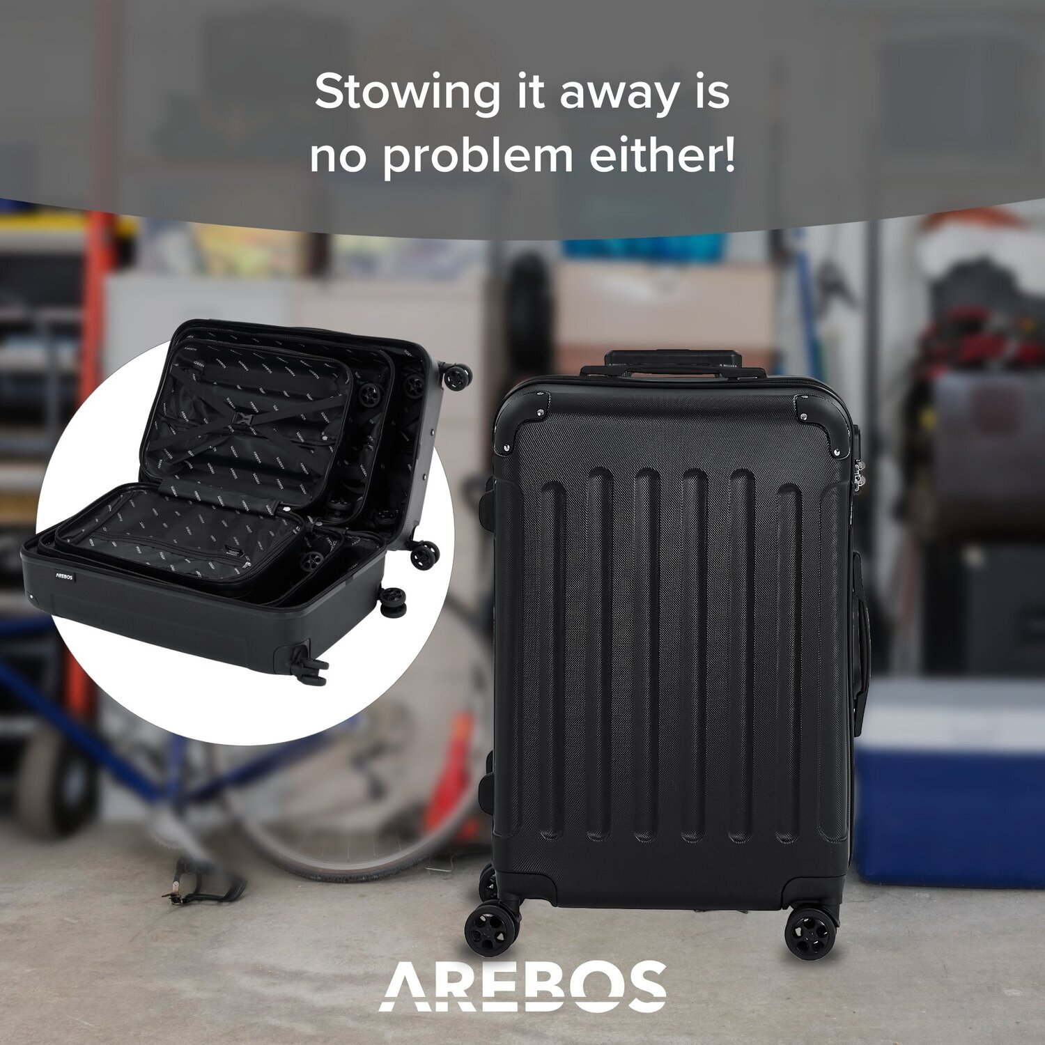 Set of 3 ABS Hard Shell Travel Suitcases With Telescopic Handle