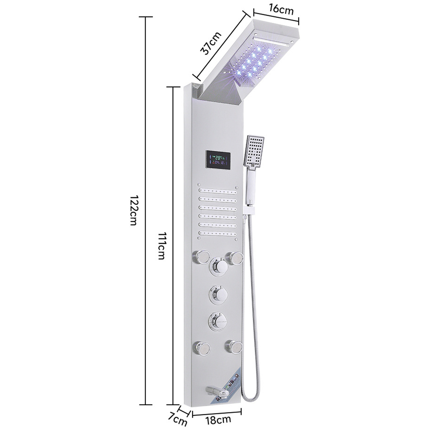 Multi-Functional Massage Shower Panel with Temperature Display Screen