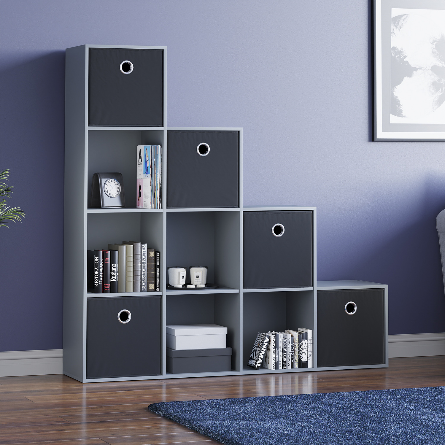 Durham 10 Cube Staircase Storage Unit - Set of 5 Black Baskets