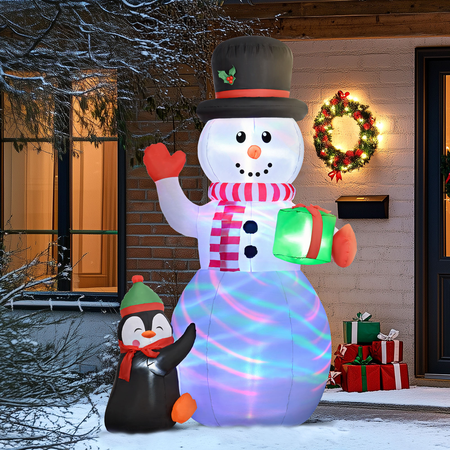Outsunny 8FT Christmas Inflatable Snowman and Penguin with LED Lights