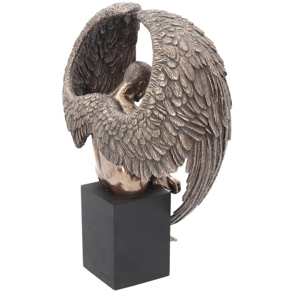 Bronzed Religious Contemplative Angel's Reflection Figurine