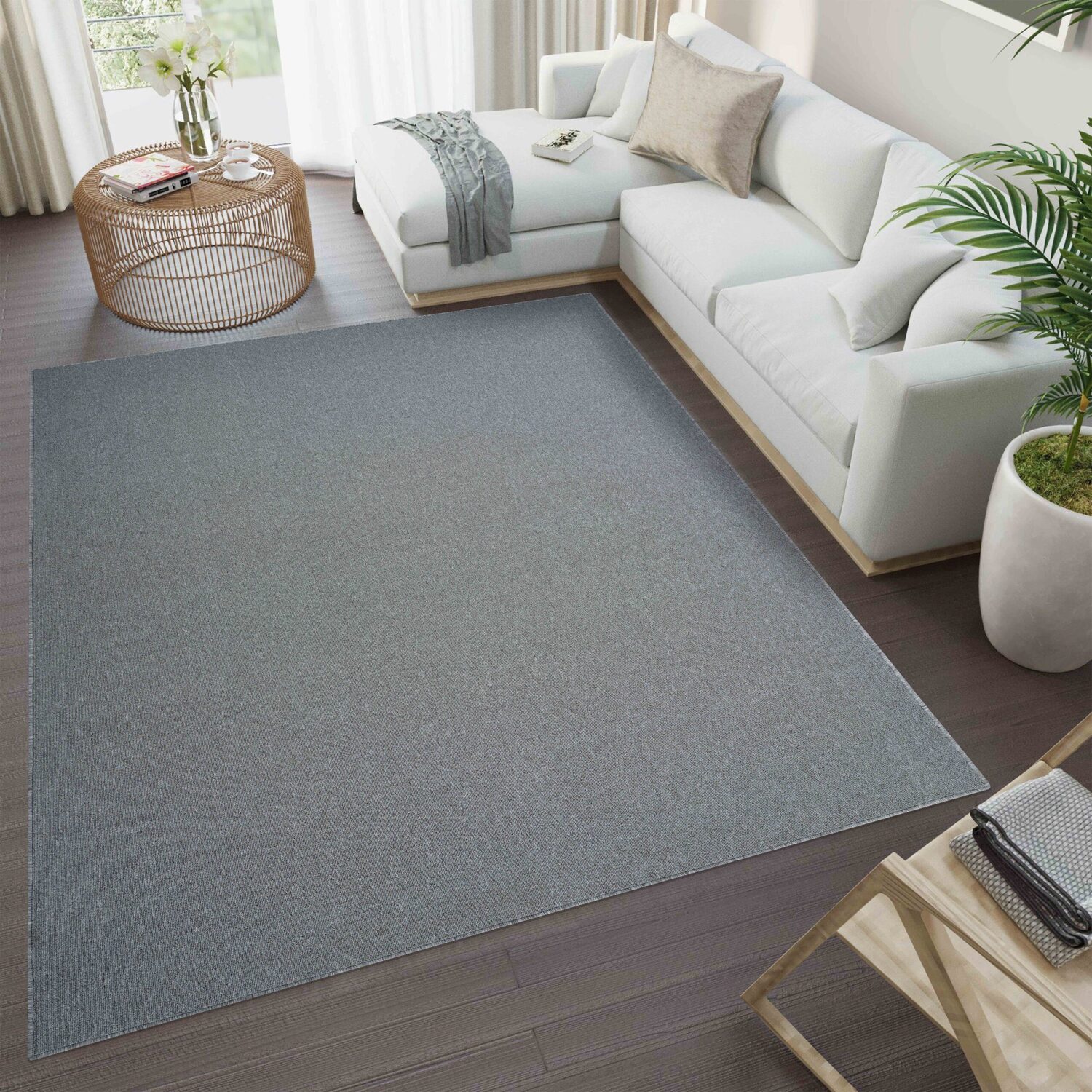 Simple Plain Living Room Soft Low Pile Area Rugs Felt Back