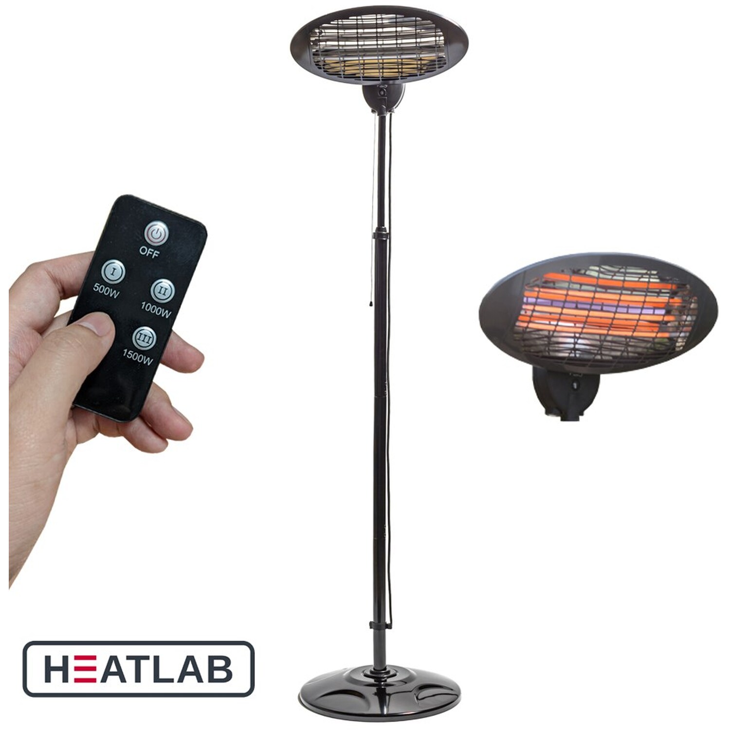 Heatlab 2KW IPX4 Freestanding Electric Patio Heater Remote Control 3 Modes