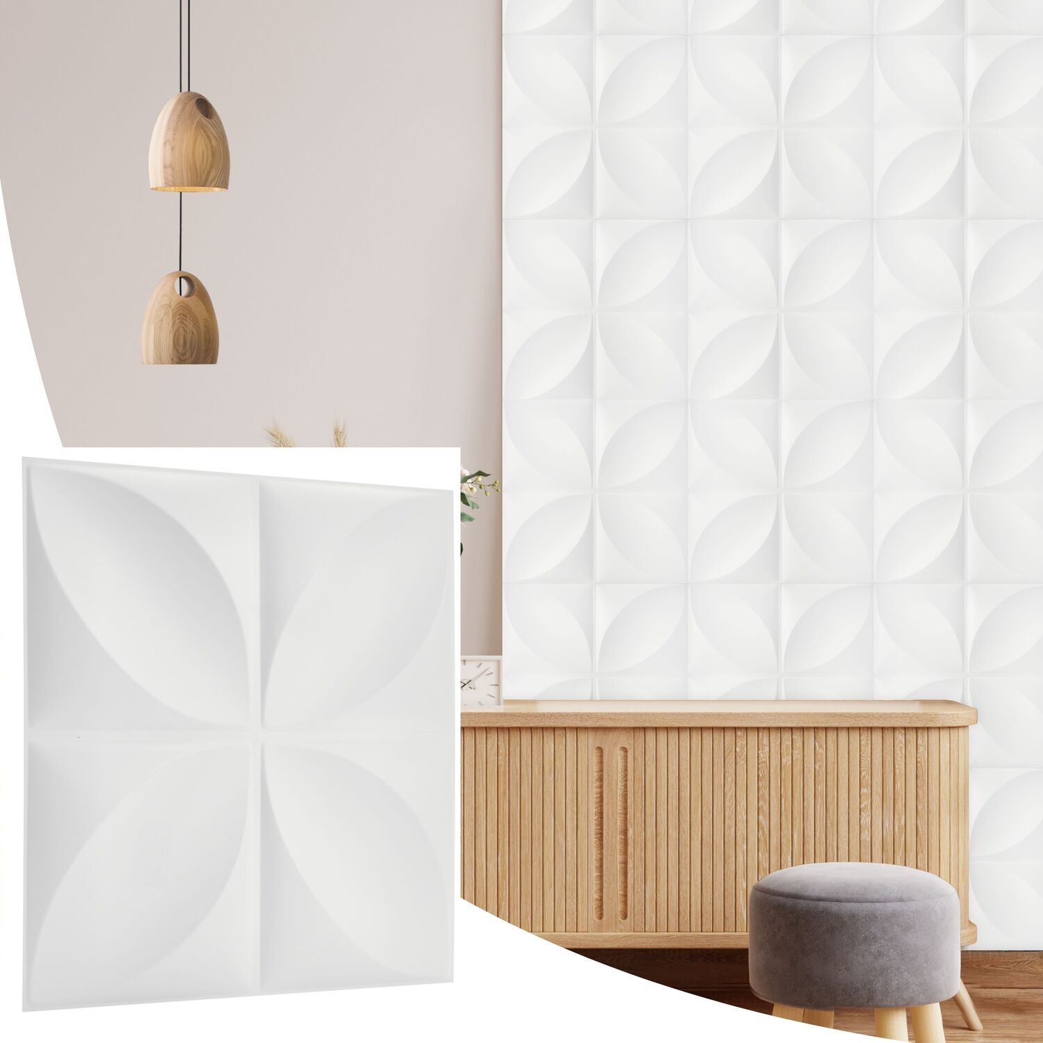 3D Wall Panels with Adhesive Included - Geometric Convex Shape