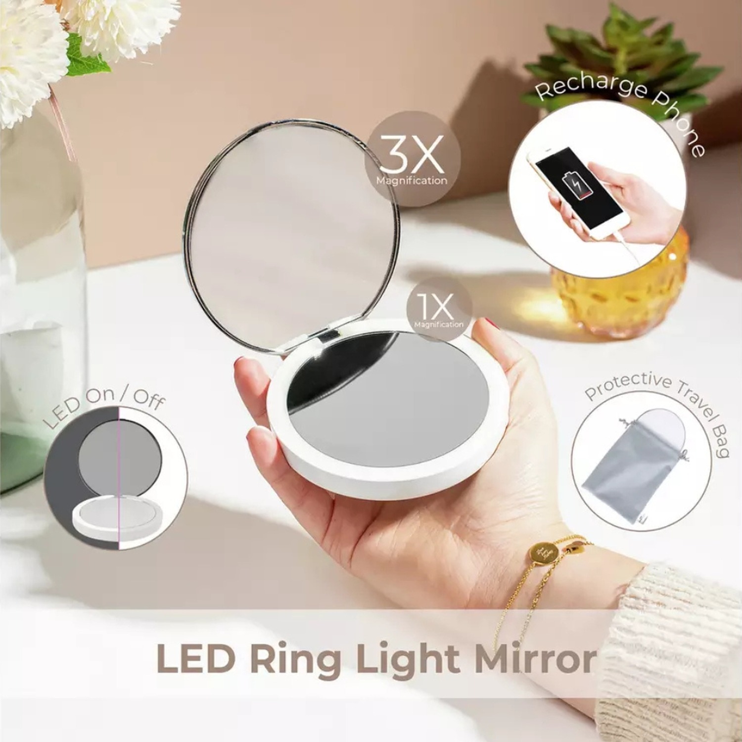 Flip N Charge Power Bank Compact LED Mirror
