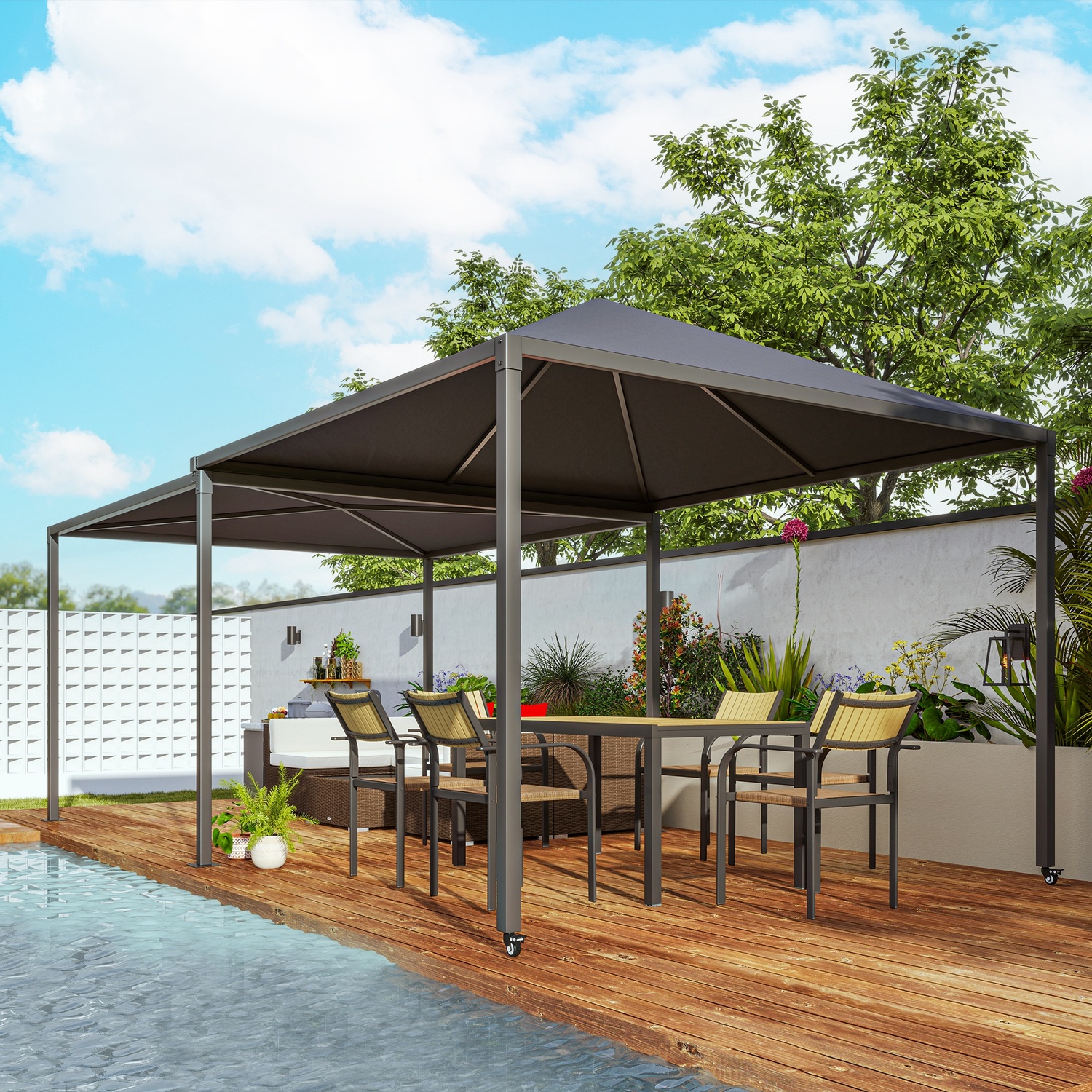 Outsunny 3 x 3(m) Extendable Garden Gazebo Canopy with Wheels