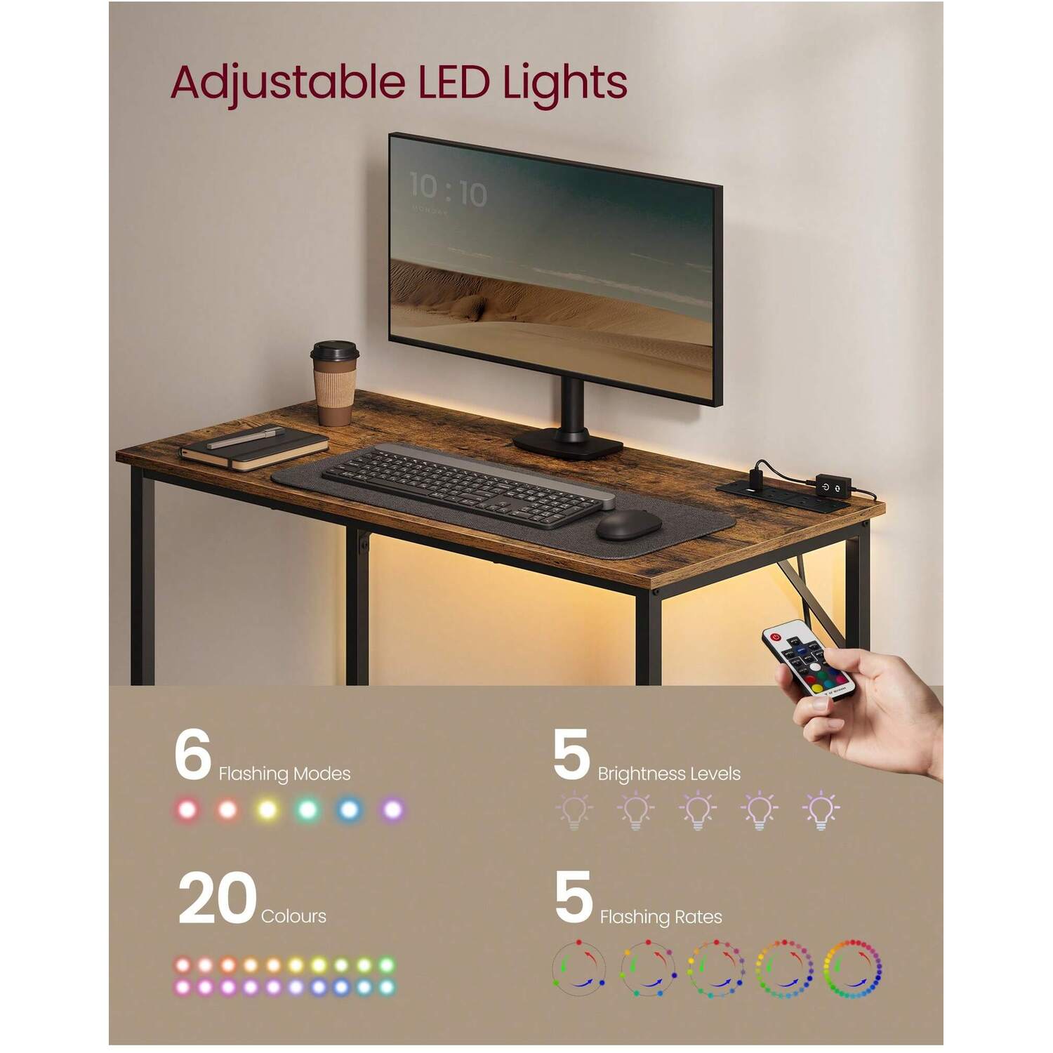VASAGLE LED Gaming Desk with LED Light Strip