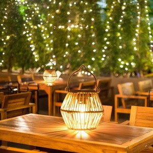 Solar Bamboo Carrying Basket Night Light Decorate Outdoor Courtyard
