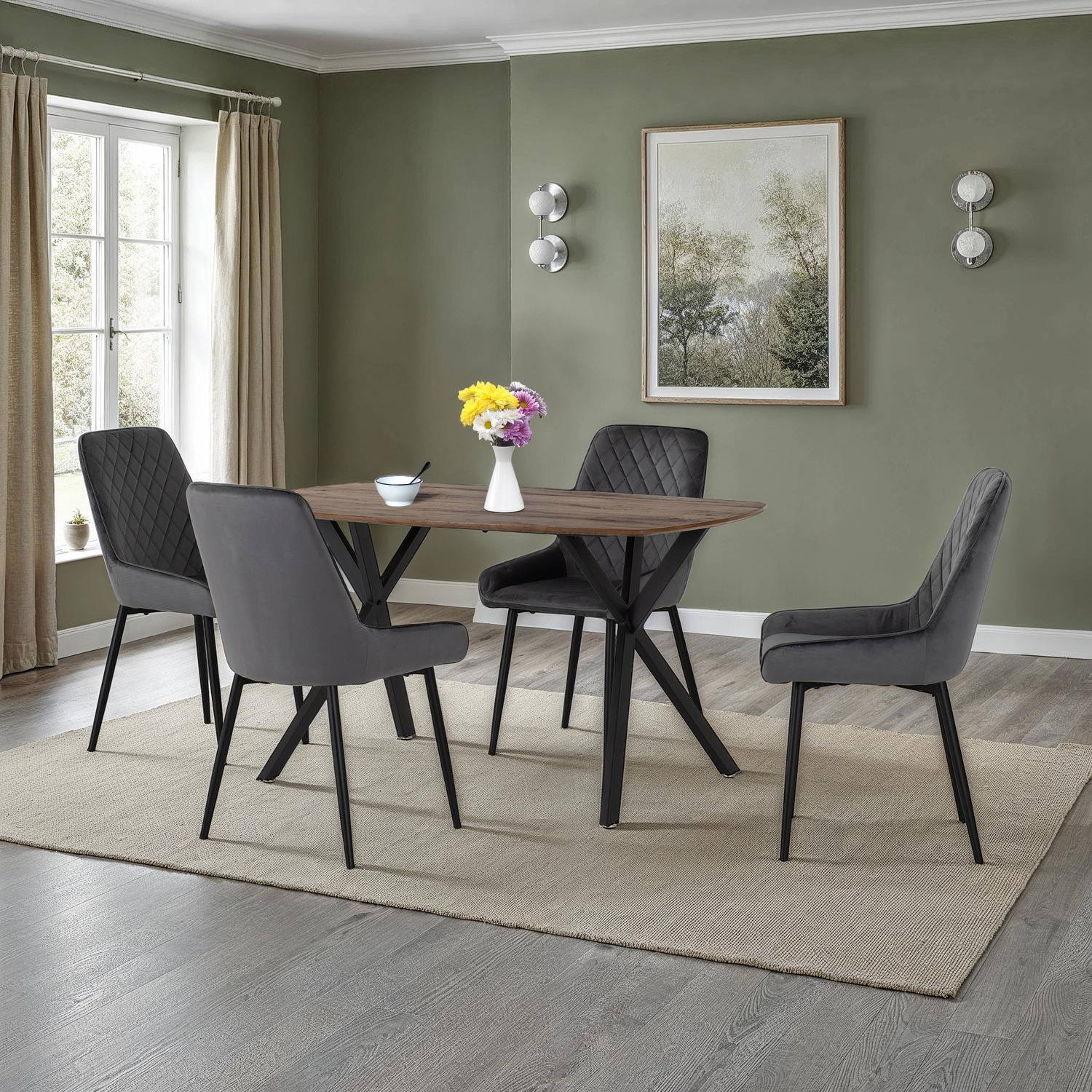 Athens Oak Rectangular Dining Set with 4 Avery Chairs