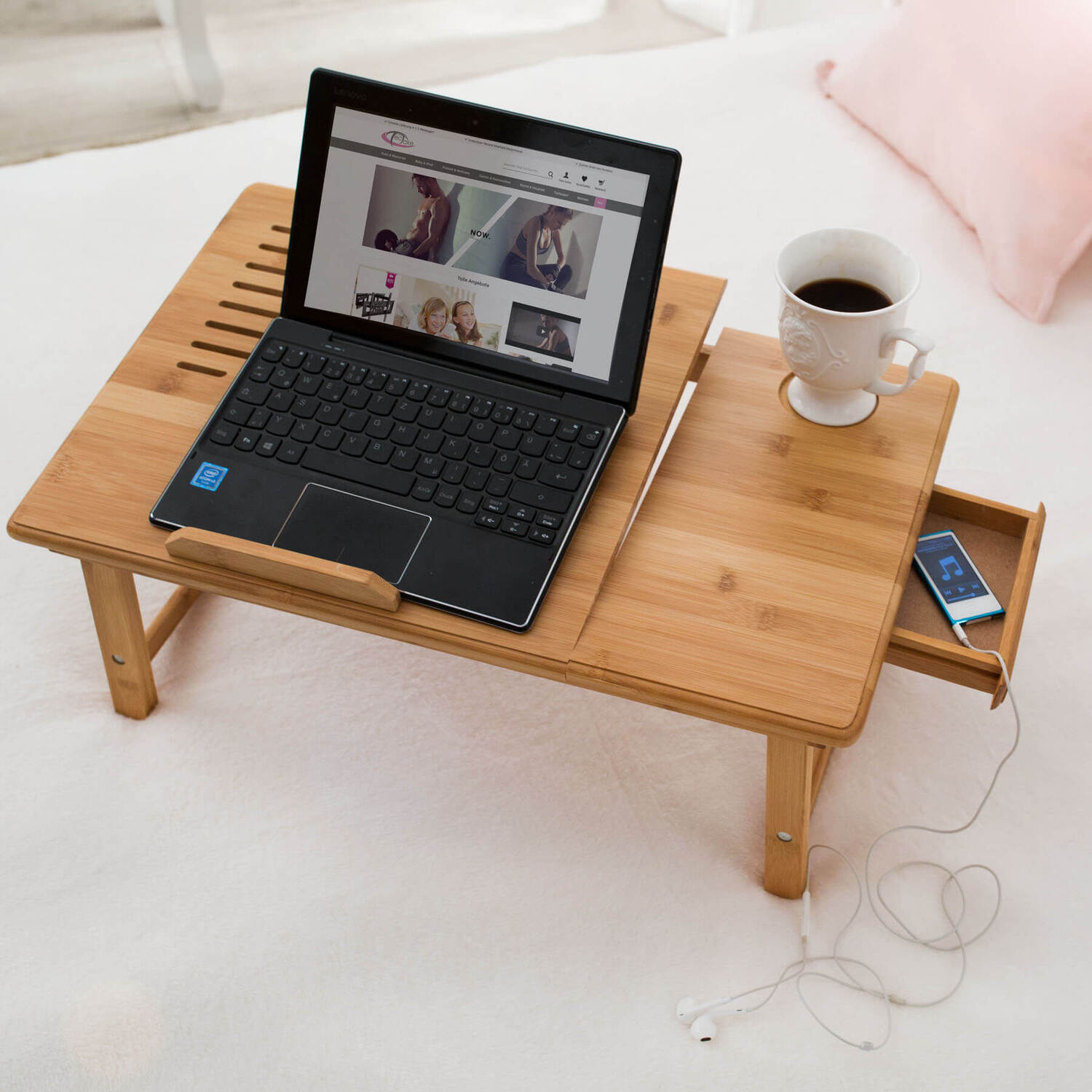 Wooden Laptop Bed Table Adjustable With Usb Dual Fan