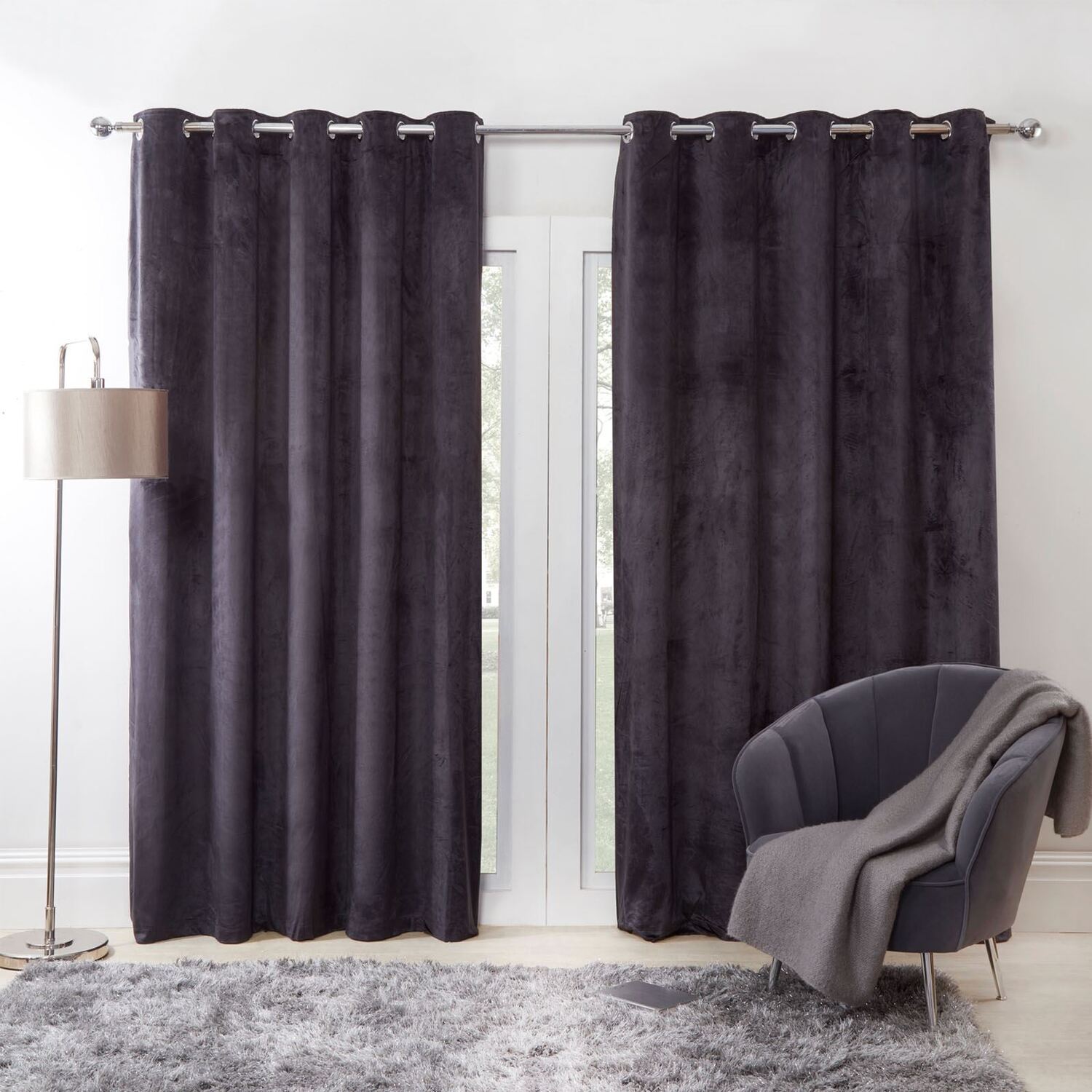 Sienna Capri Supersoft Velvet Eyelet Lined Curtains