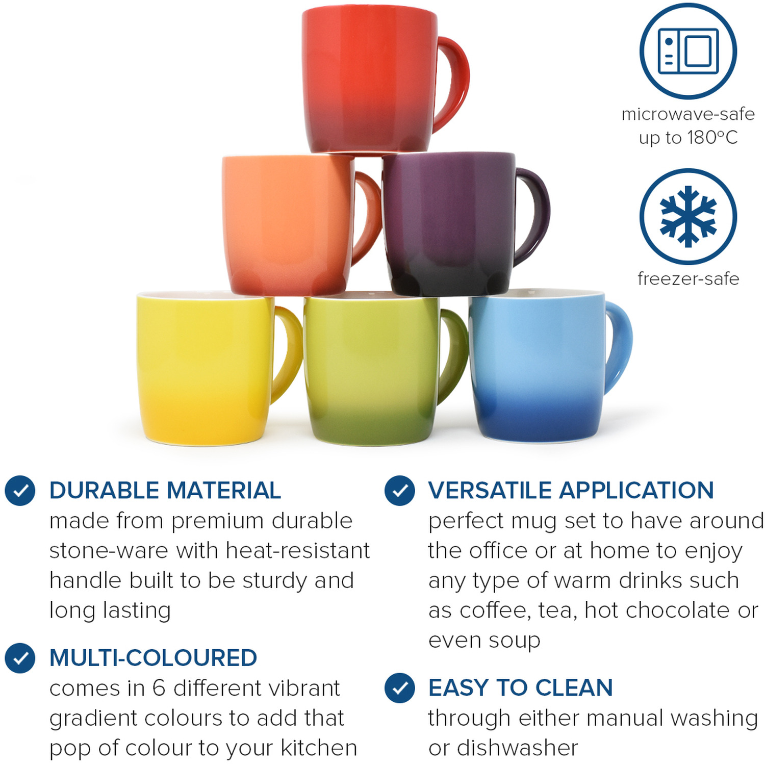 Coloured Coffee Mugs Set of 6