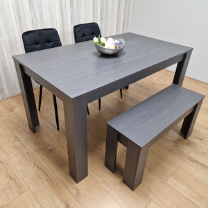 Dark Grey Dining Table Set with 2 Black Tufted Velvet Chairs and 1 Bench