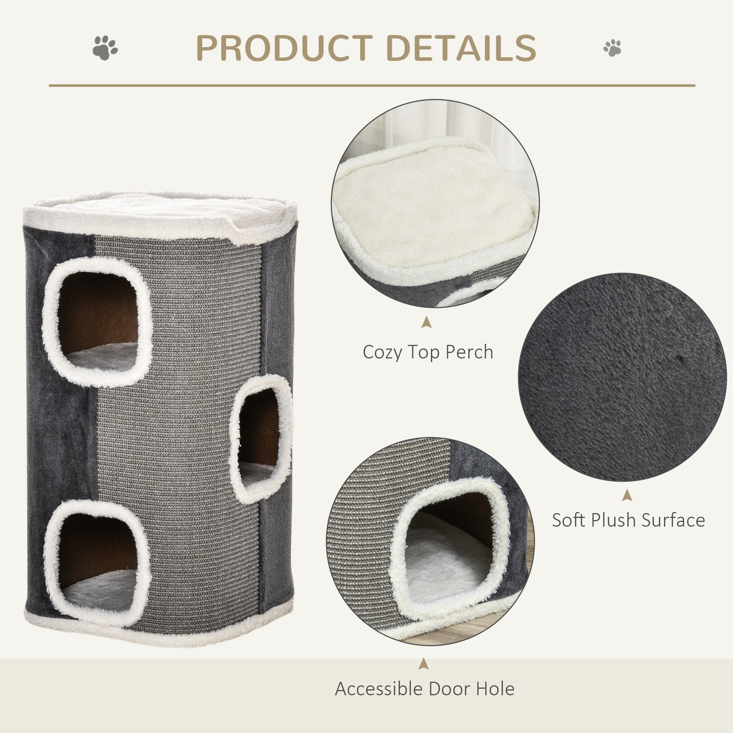 PawHut Cat Barrel Sisal Scratching Tree Tower D30 423V70GY