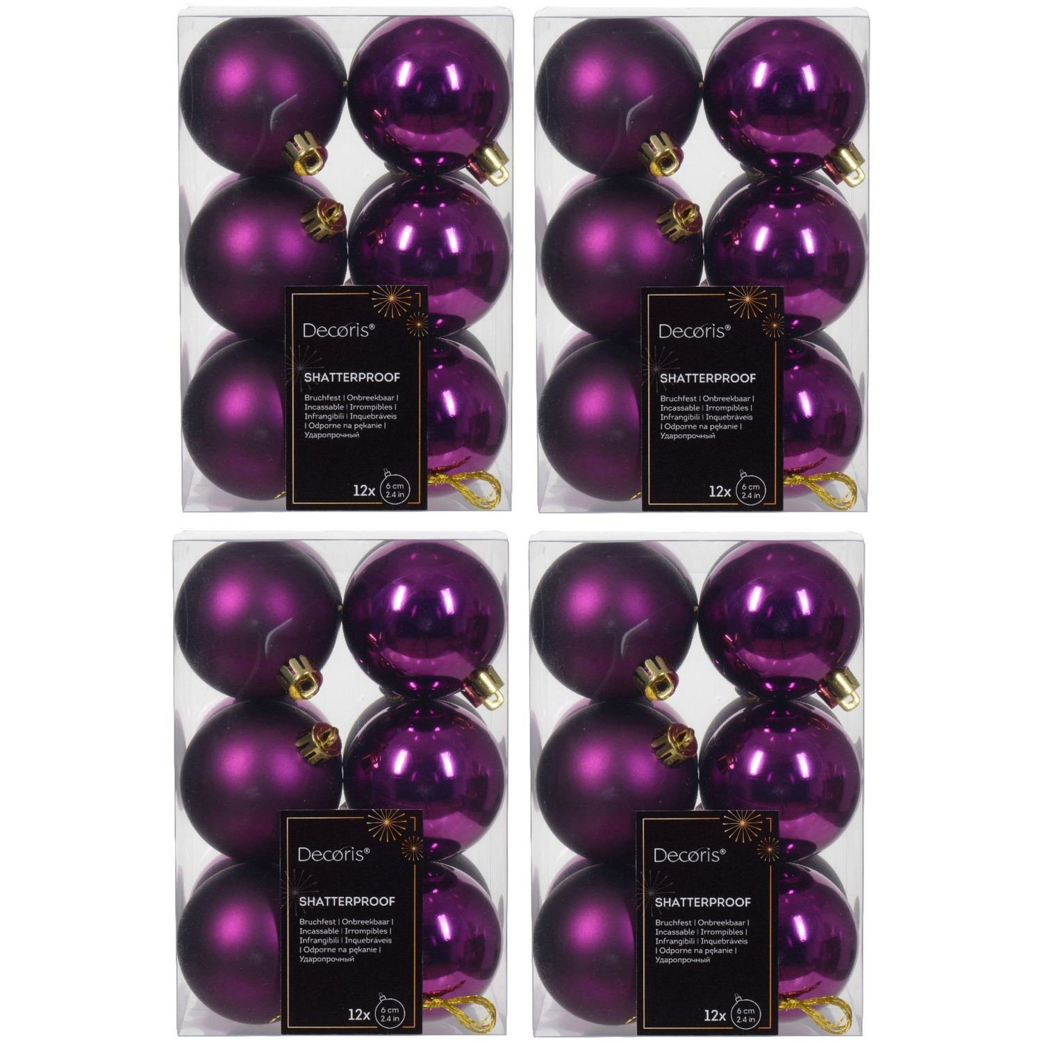 12 Violet Purple Shatterproof Christmas Tree Baubles Hanging ...