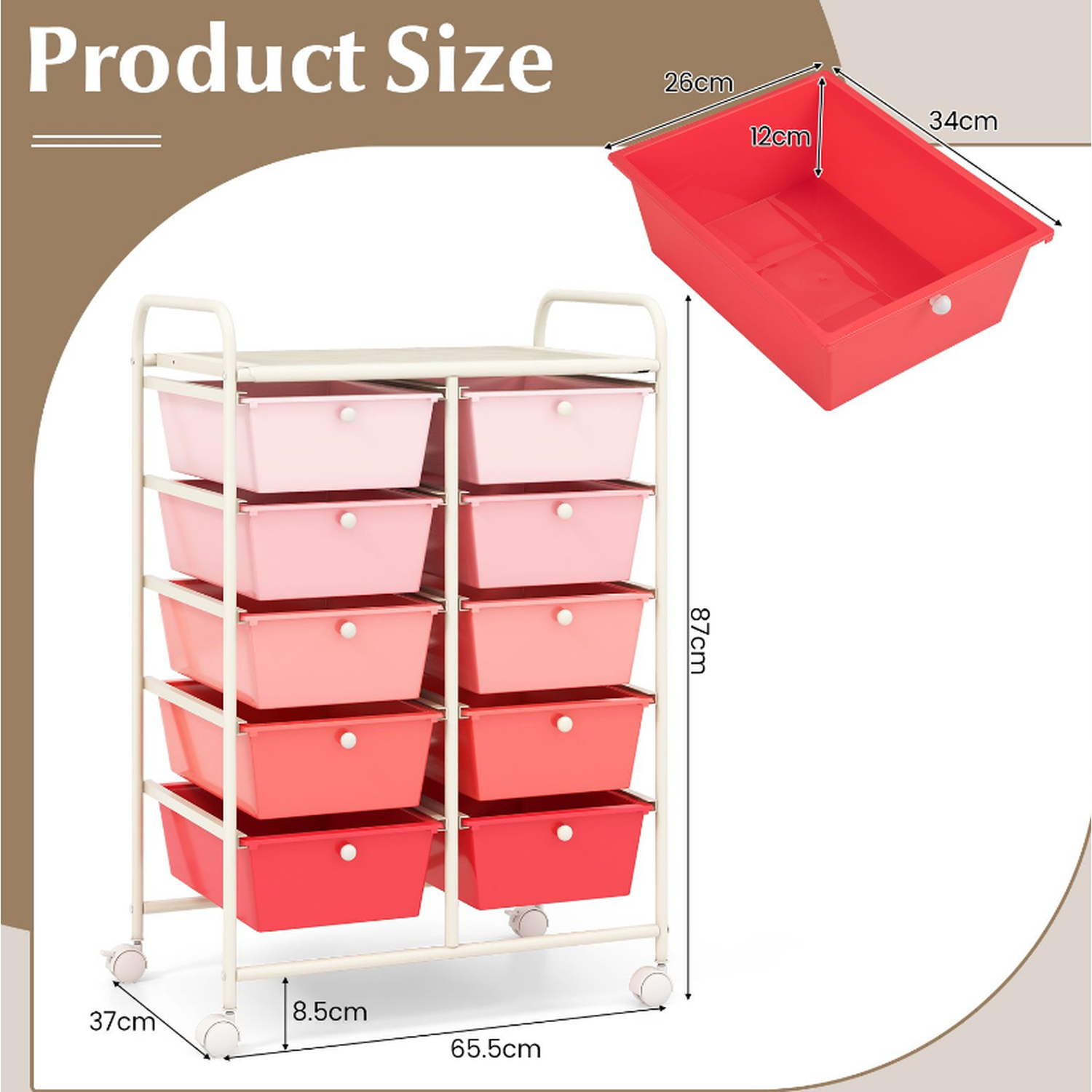 Storage Rolling Cart with 10-Drawer