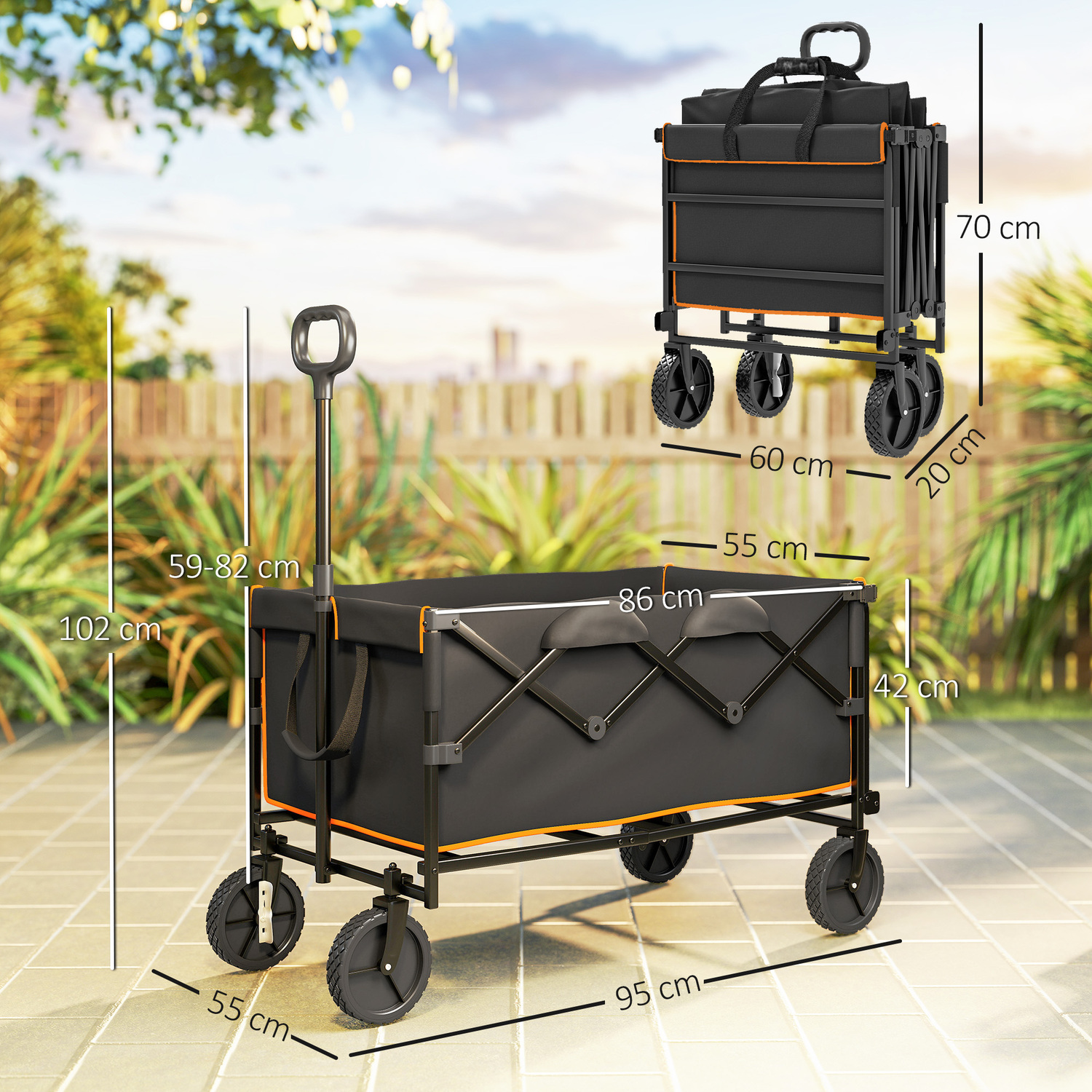 Outsunny 160L Folding Wagon w Adjustable Handle