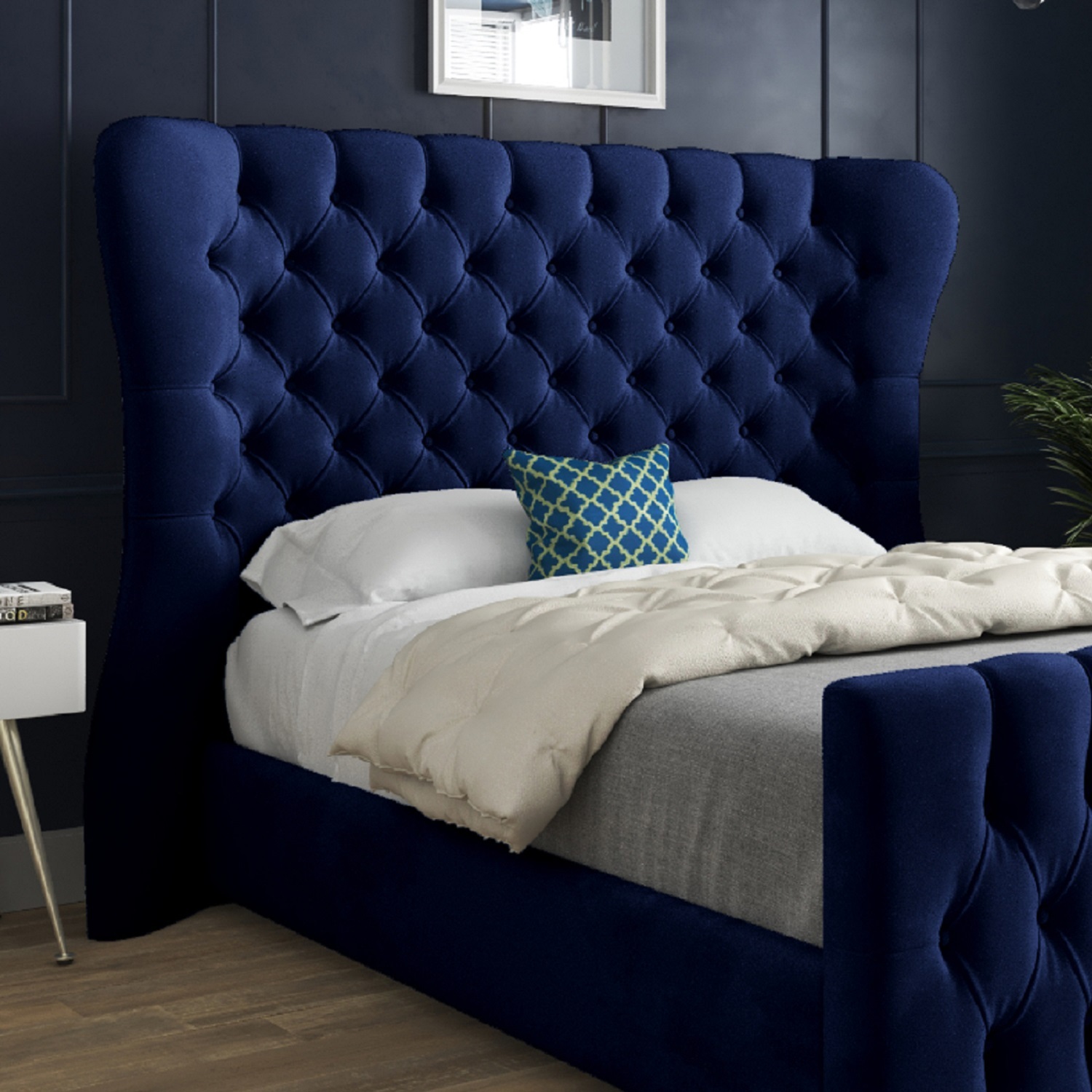 Lika Soft Velvet Upholstered Wide Curved Winged Bed Frame