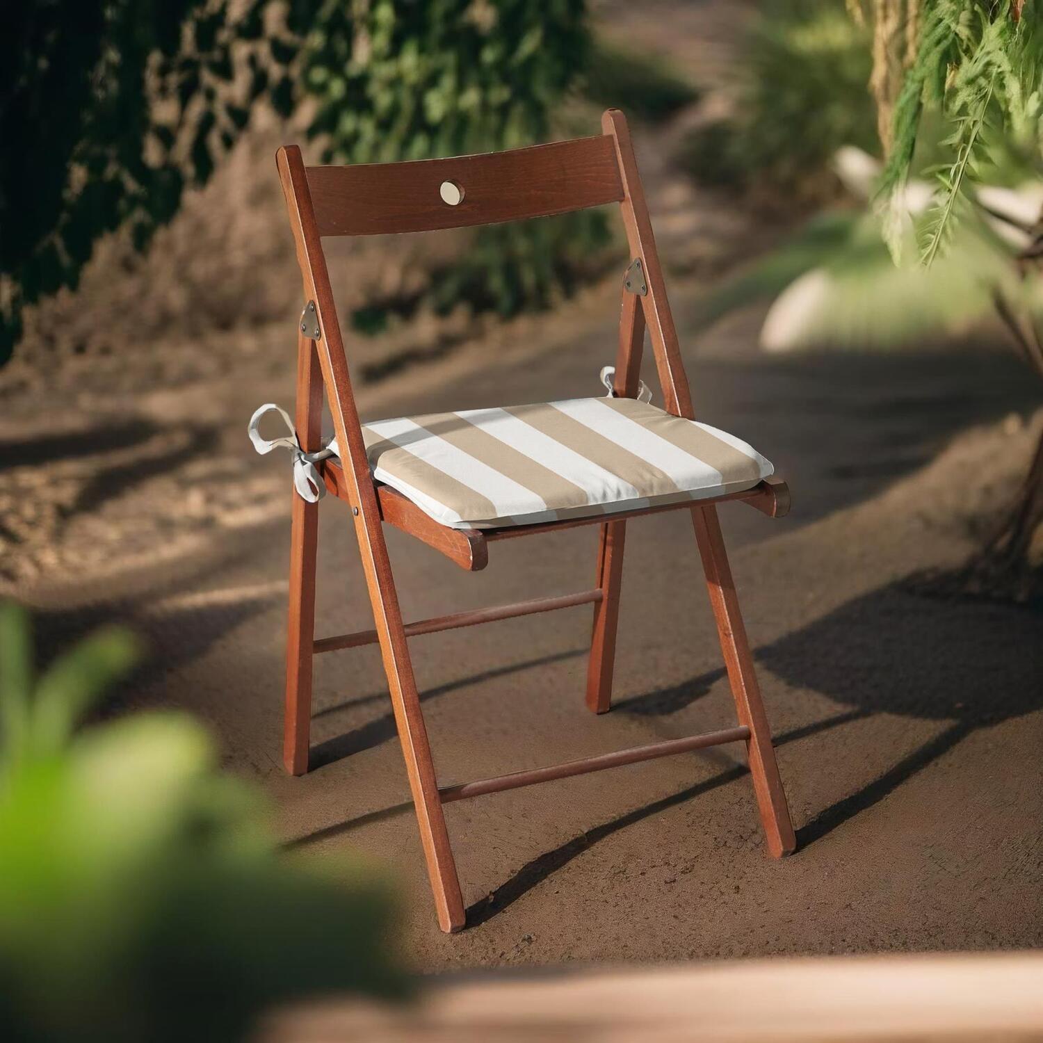 Wide Striped Outdoor Tapezoid Shape Seat Pad Beige