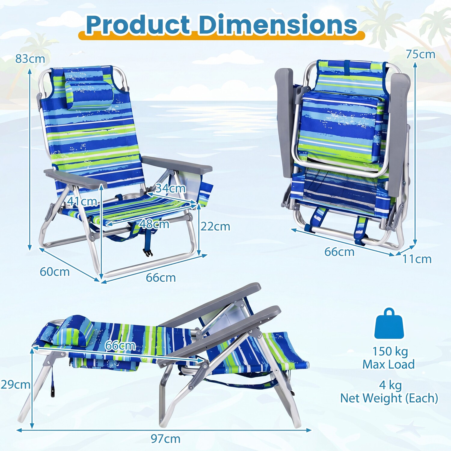 Set of 2 Portable Folding Beach Recliners