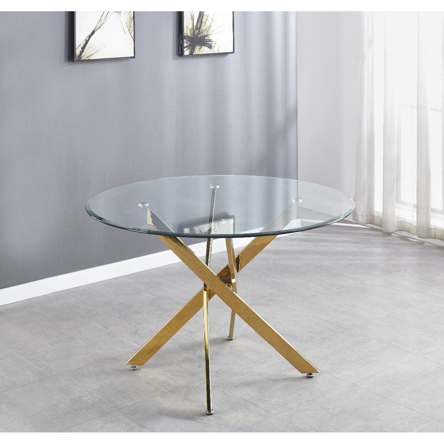 Novara Gold Metal Large Round Dining Table 6 Willow Chairs Set