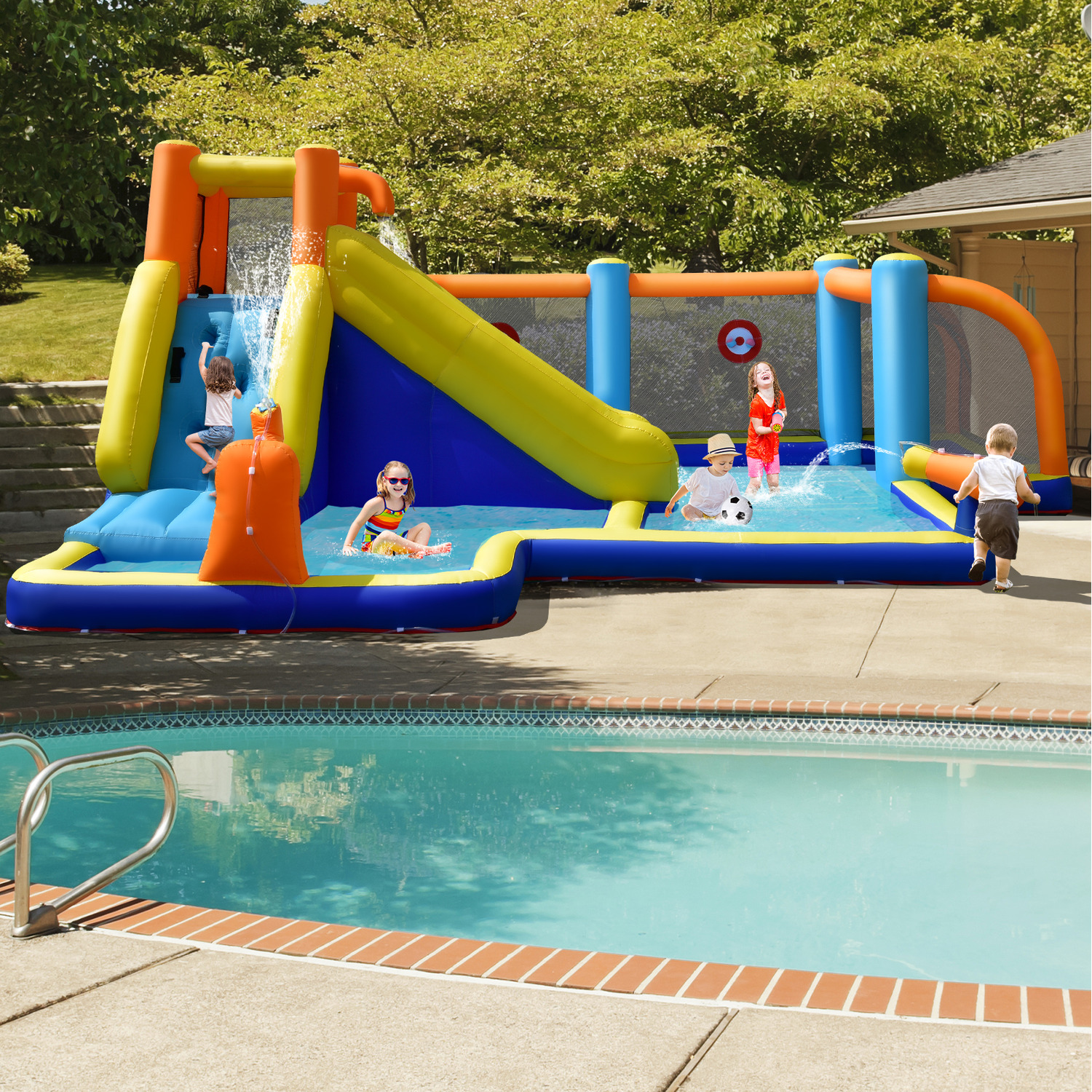 Costway Inflatable Water Slide-Blue