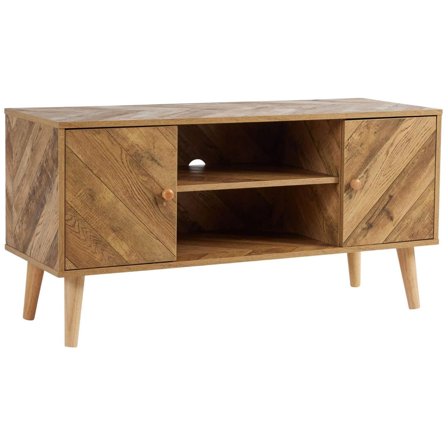 Home Source Dallas 2 Door Herringbone TV Stand Storage Unit